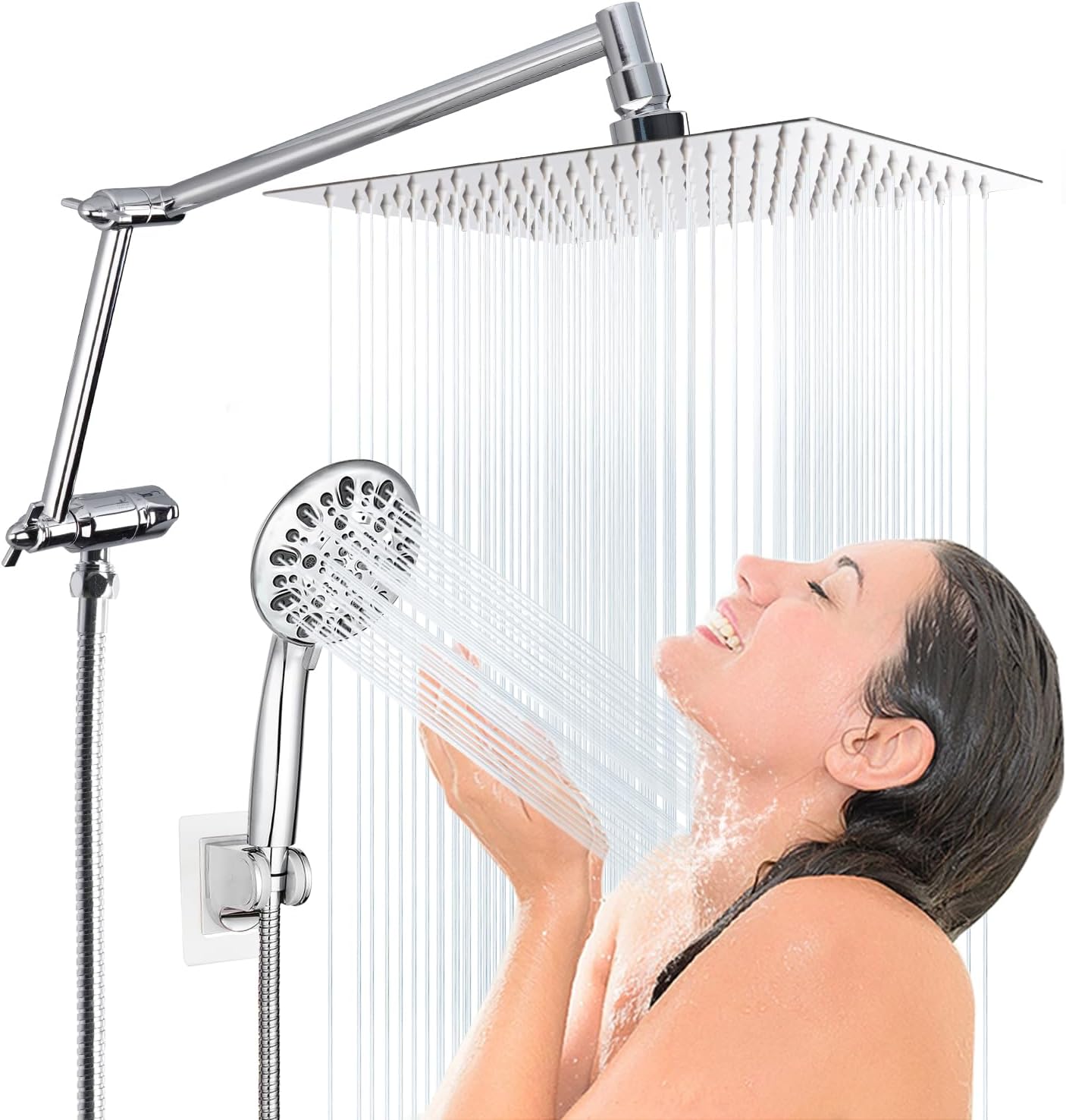 Hygie Rinse Rain Shower Head with Handheld Spray Combo - 10" Rainfall ...