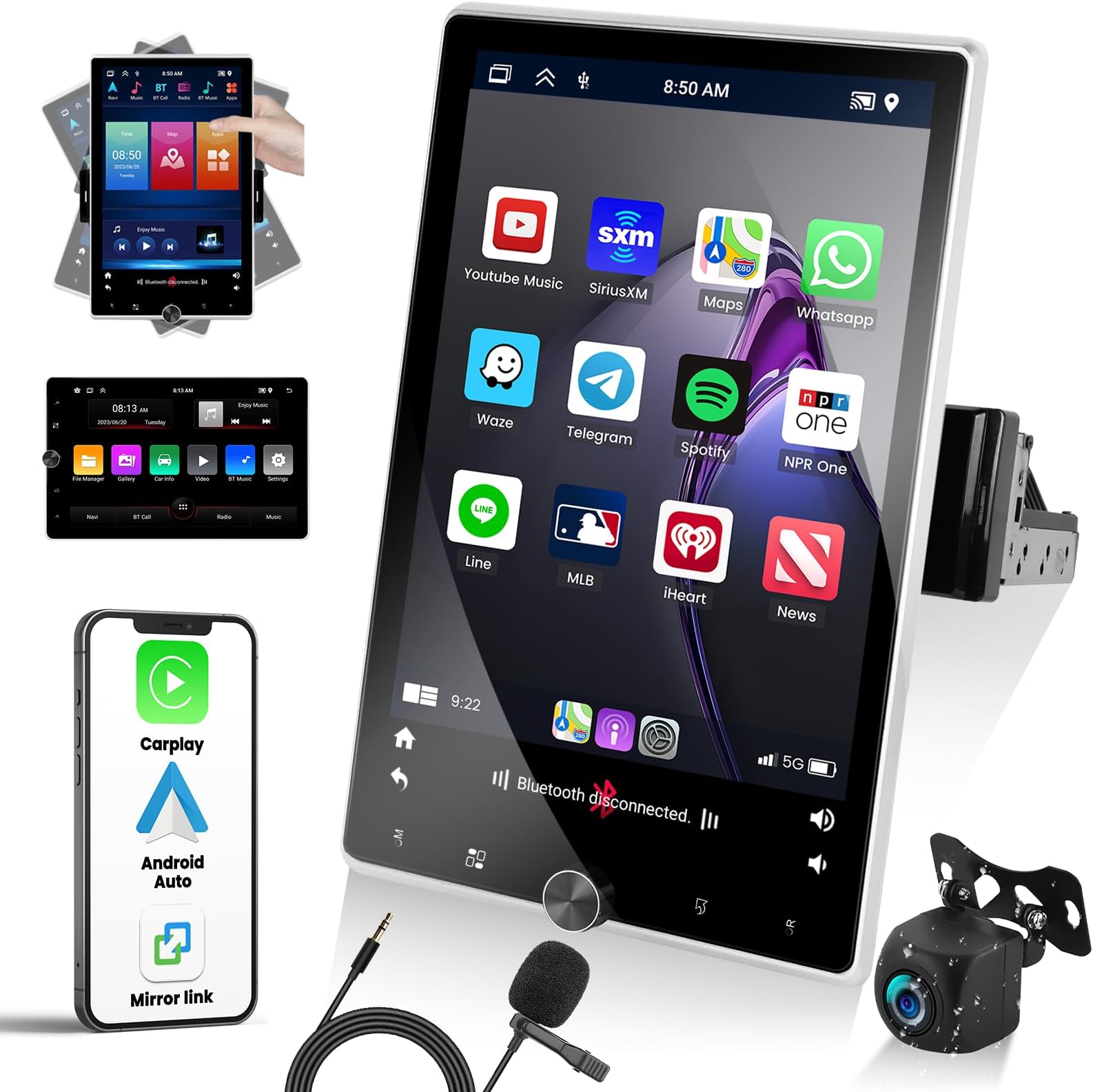 2+64G Android 13 Autoradio 1 Din avec Apple CarPlay Android Auto sans ...