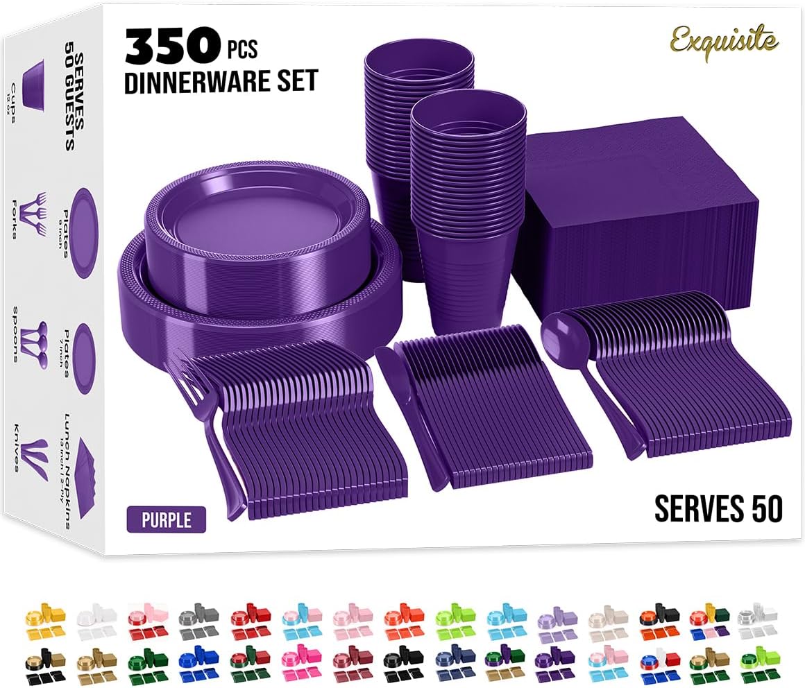 Amazon.com: Norme 450 Pcs Purple Silver Plastic Party Plates Sets ...