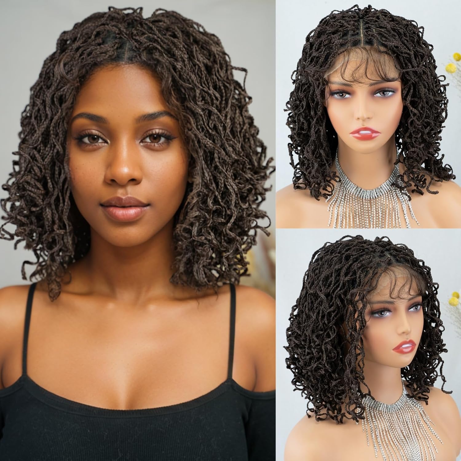 Amazon.com : MISS FANCY 13 Inch Brown Braided Wig for Black Women - 4x4 ...