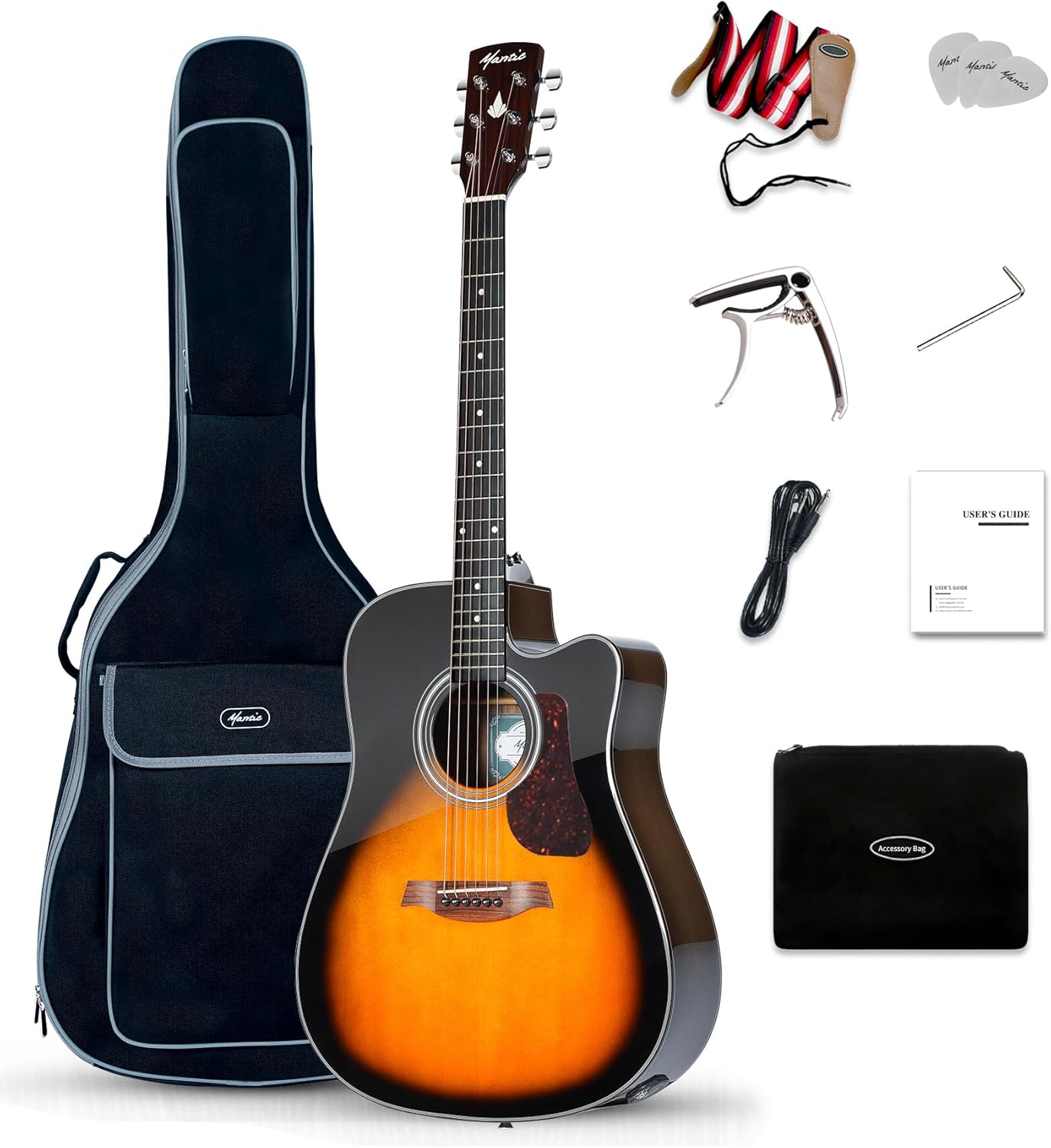 Amazon.com: Mantic Full Size Solid Top Acoustic-Electric Guitar for ...
