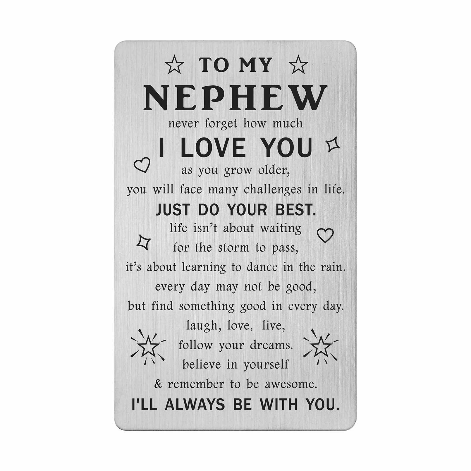Amazon.com : TANWIH Nephew Gifts from Aunt, Metal Engraved Card for ...