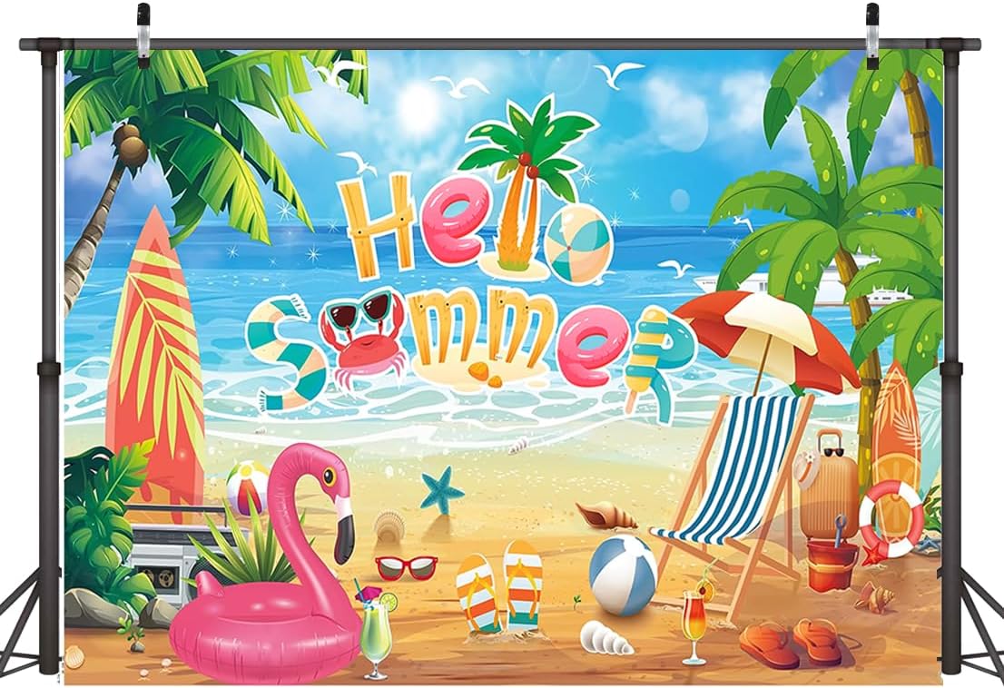 Amazon.com : Dudaacvt 7x5ft Hello Summer Photo Backdrop Banner Hello ...