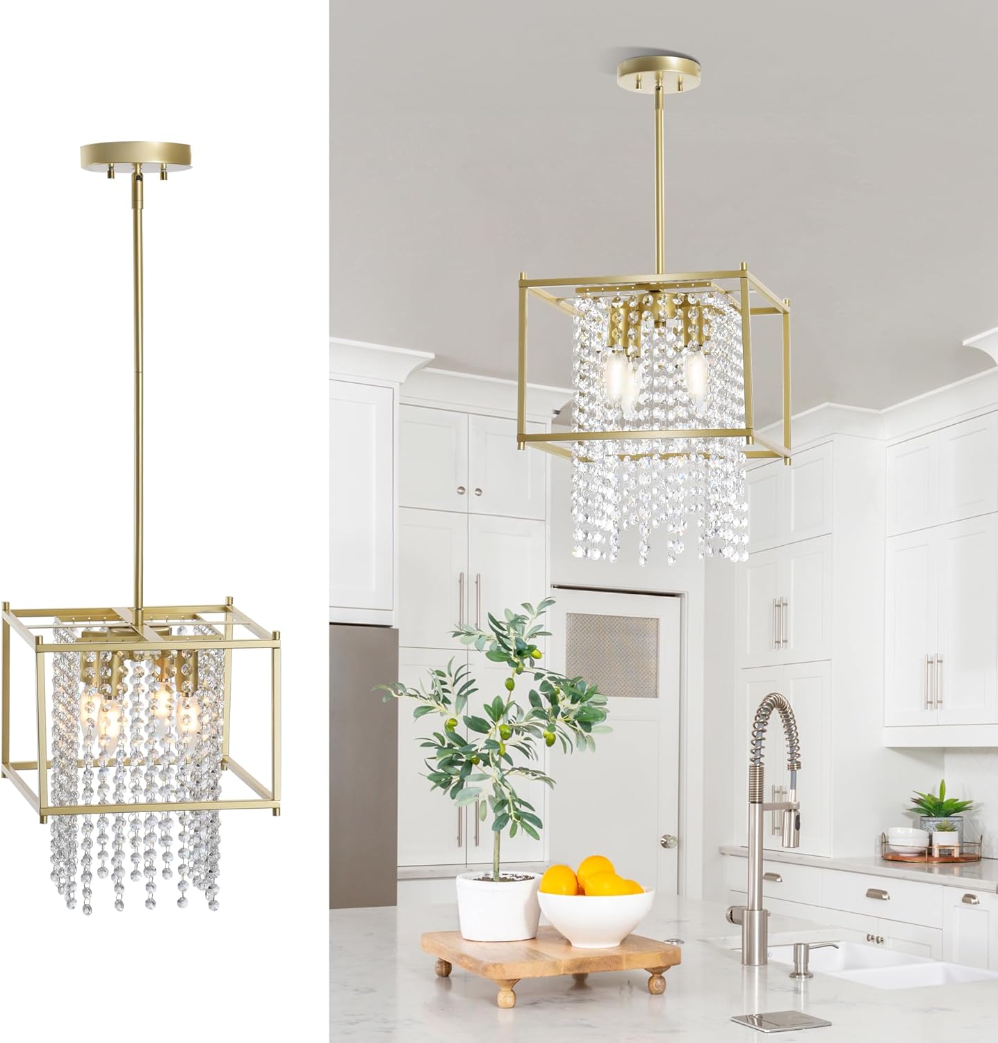 Amazon.com: YITAHOME Crystal Square Chandeliers, Modern Adjustable ...