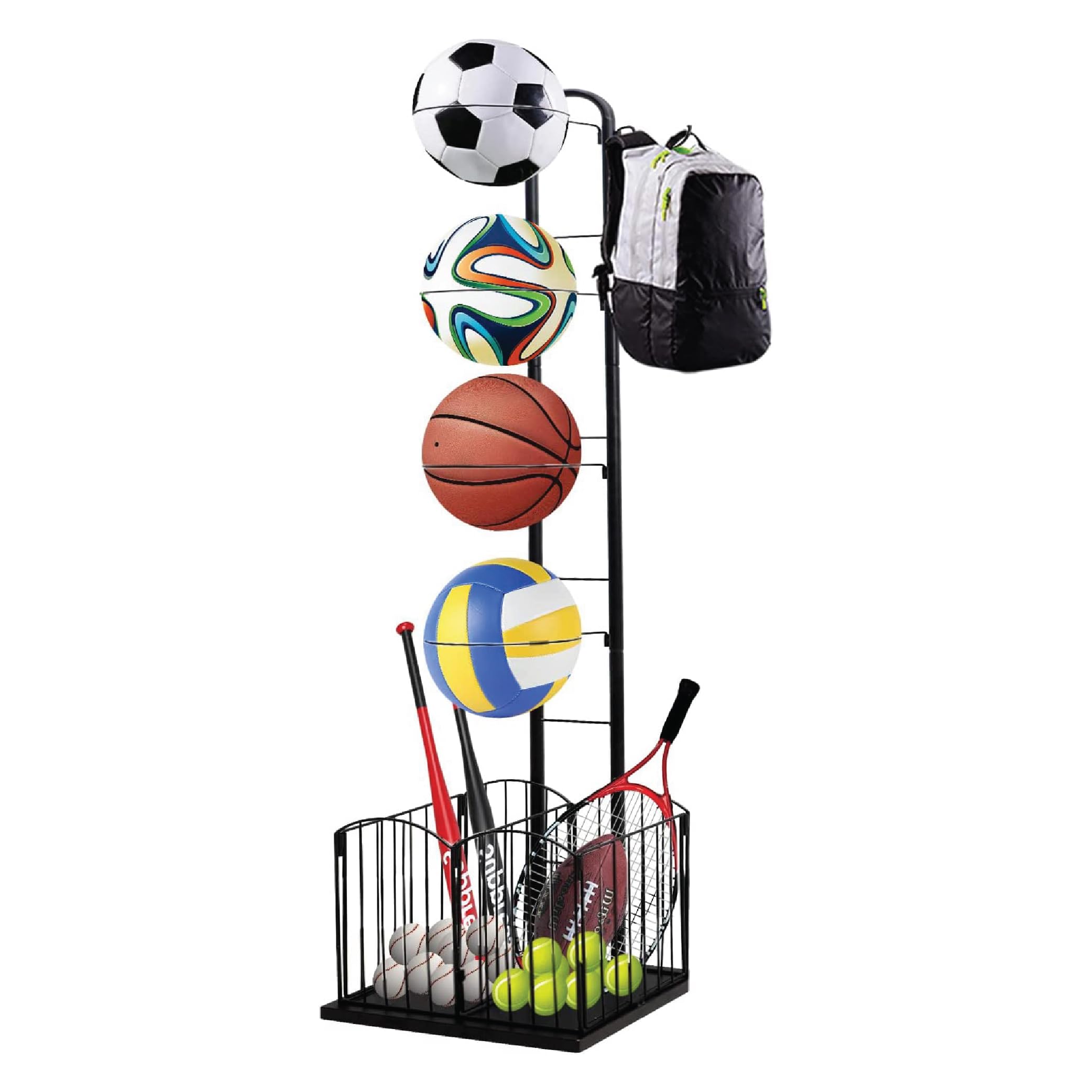 ARHAT ORGANIZERS Portable 4-Tier Sports Ball Storage Stand with Basket ...