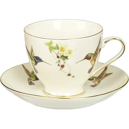 Abbott Collection Ambrosia Hummingbird Cup & Saucer White, 2.5"