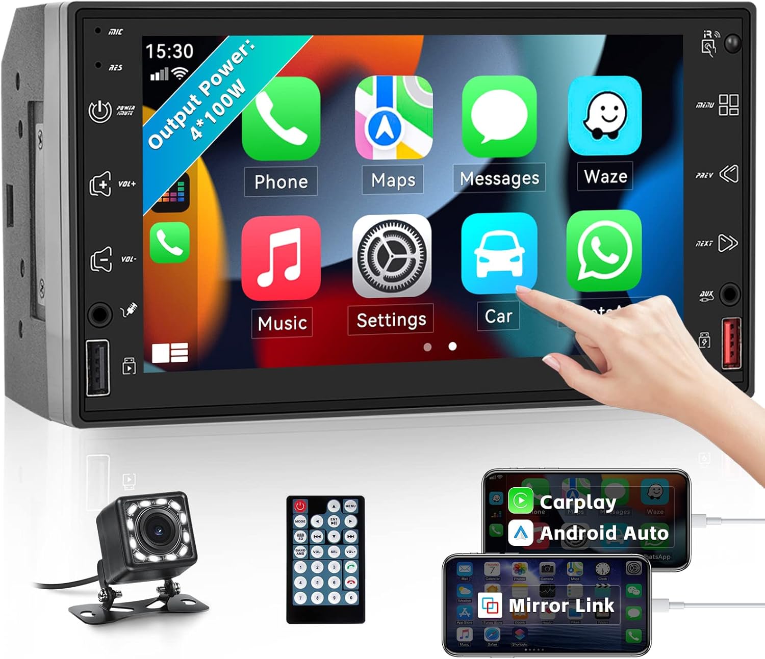 Car Radio Double DIN Carplay 4 x 100 W Radio 7 Inch HD Touchscreen ...