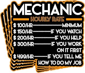Amazon.com: Mechanic Vinyl Decal Stickers - 4-Pack with Funny Hourly ...