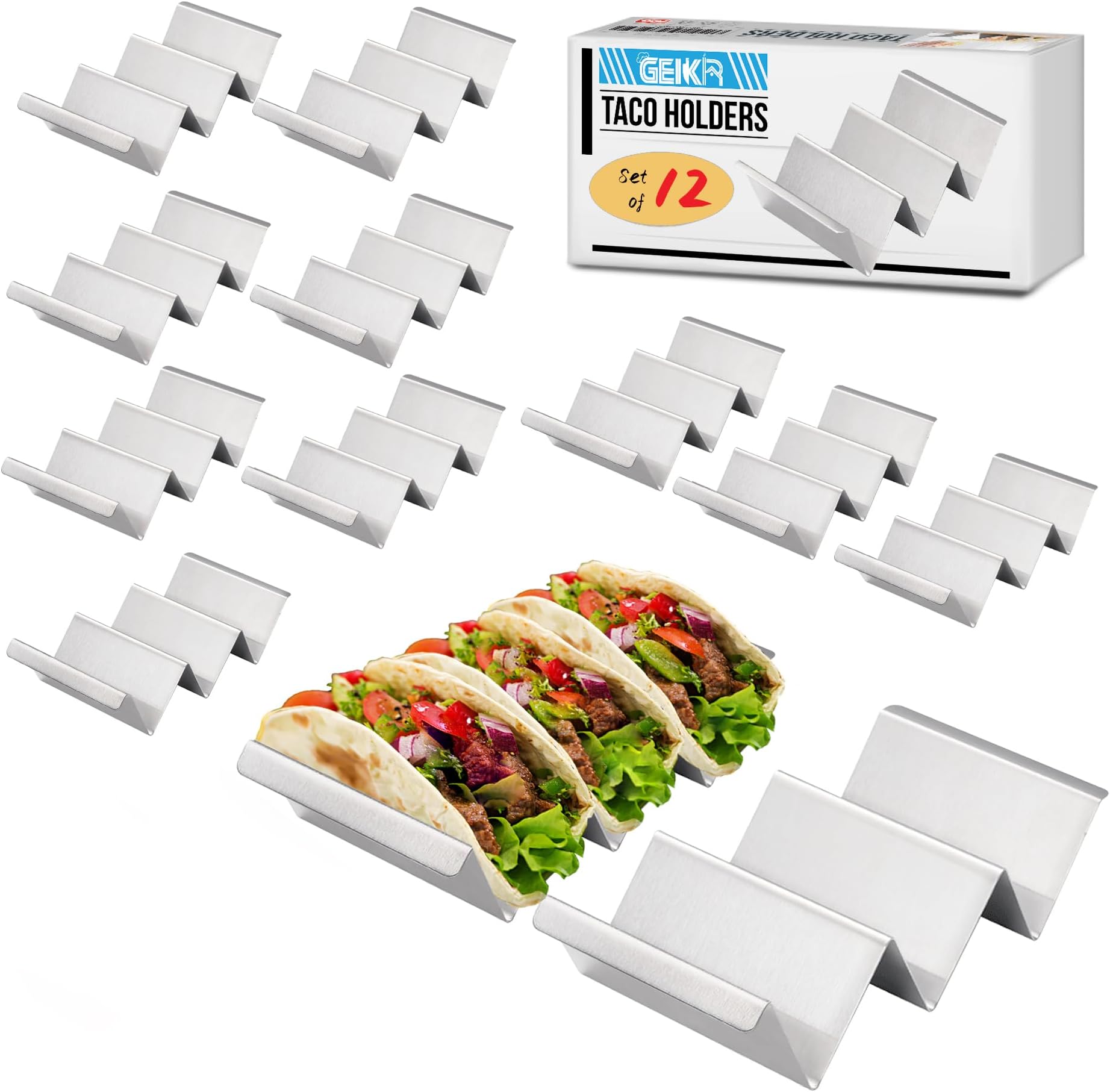Amazon.com: GEIKR Stainless Steel Taco Holders Set of 12 - Each Metal ...
