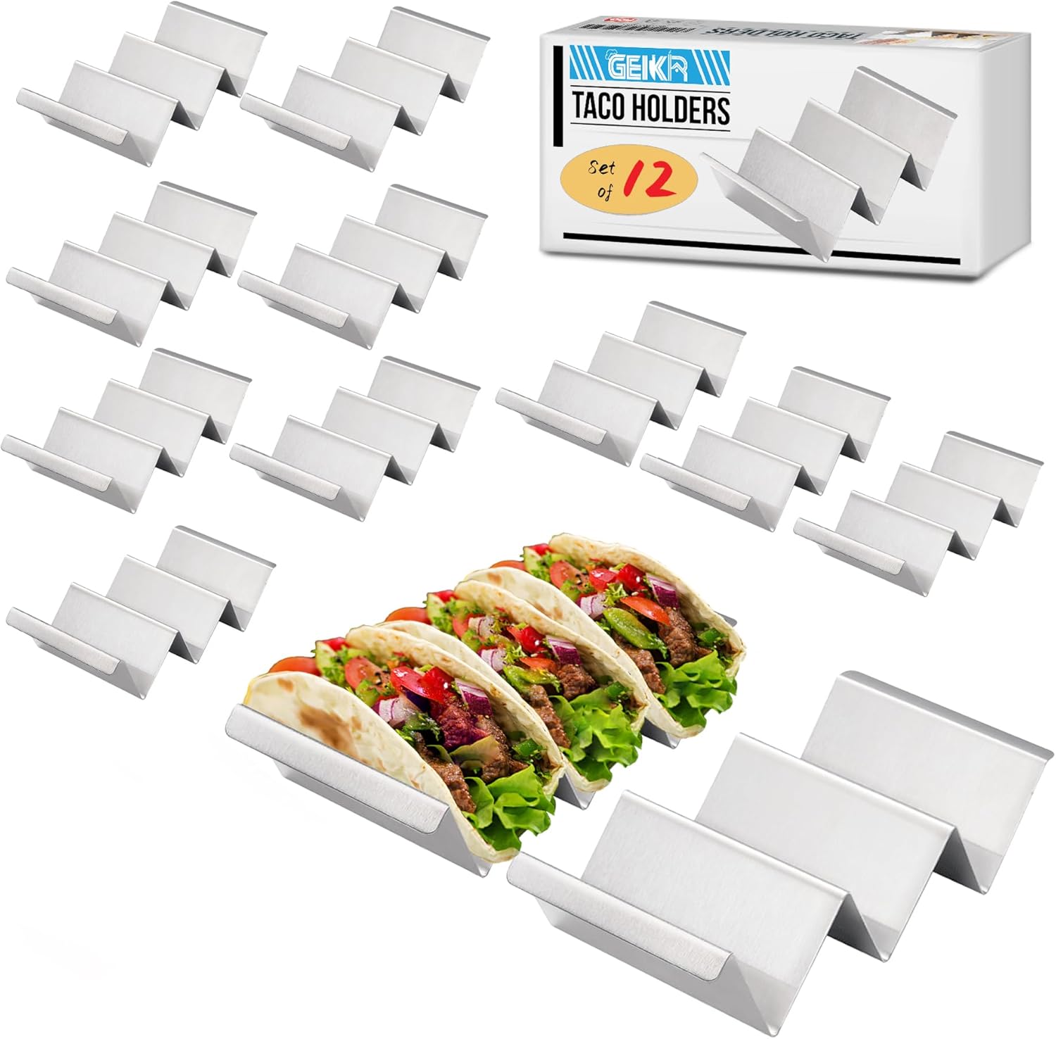Amazon.com: GEIKR Stainless Steel Taco Holders Set of 12 - Each Metal ...