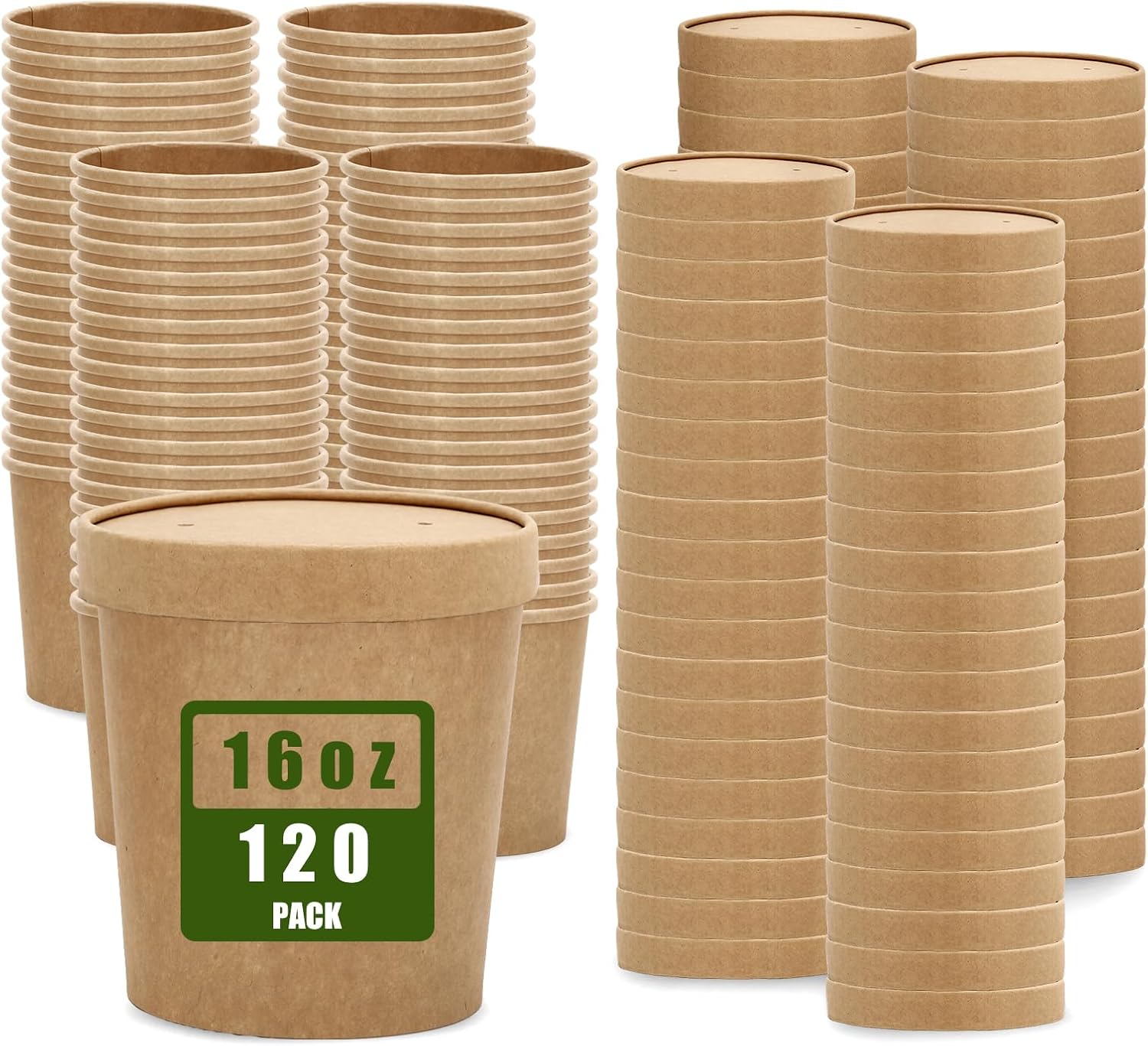 Amazon.com: JarThenaAMCS 120 Pack 16 Oz Kraft Paper Soup Containers ...