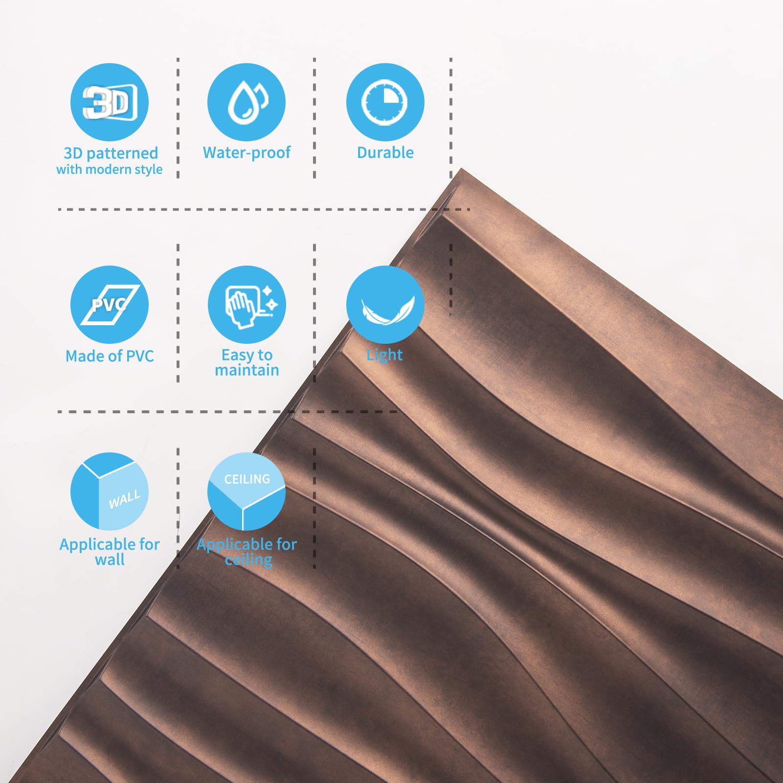 Art3d PVC Wave Panels for Interior Wall Decor, Antique Copper Textured ...