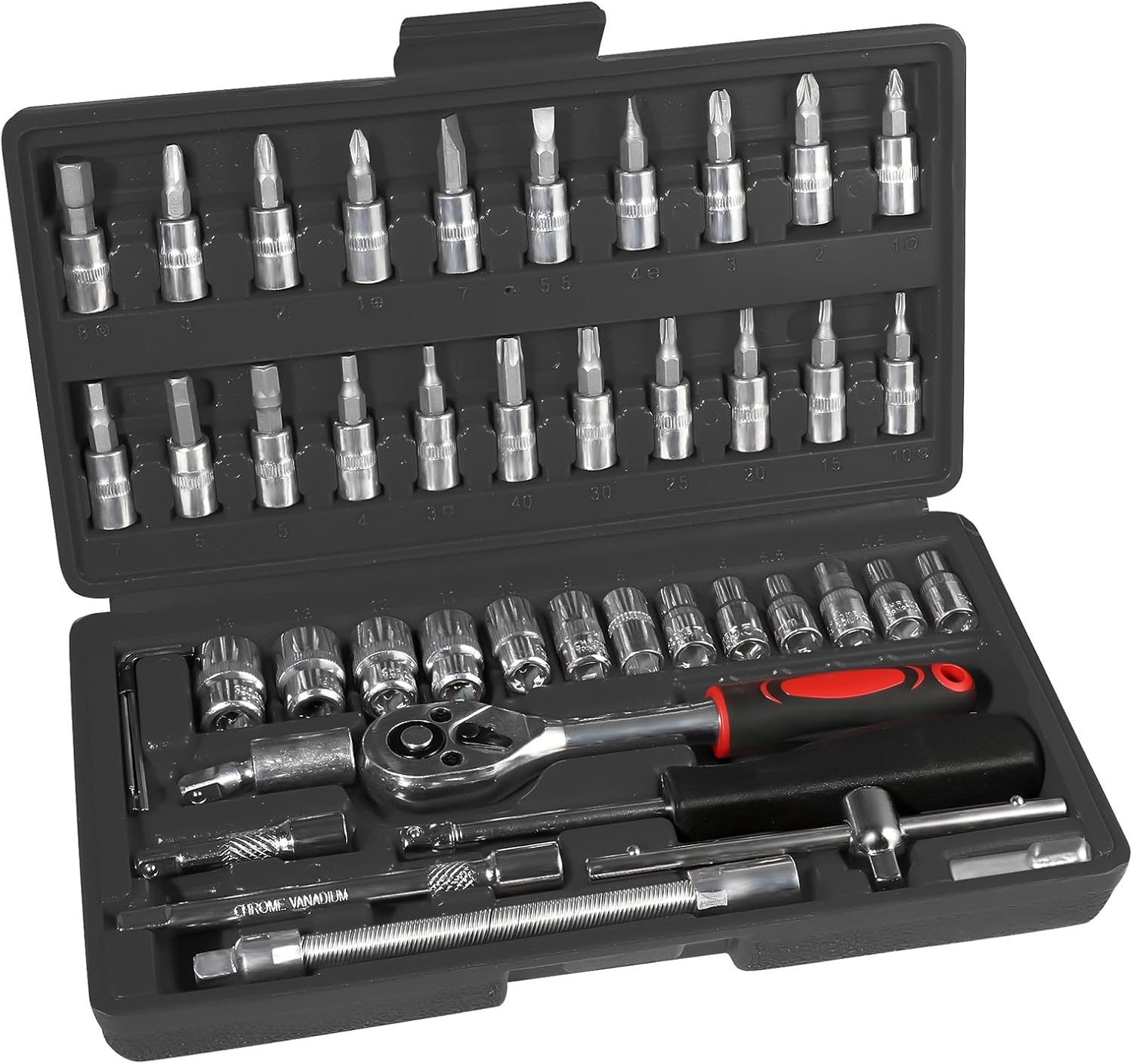Camiraft 46PCS Socket Wrench Set 1/4 Inch Drive Ratchet Set Chrome ...