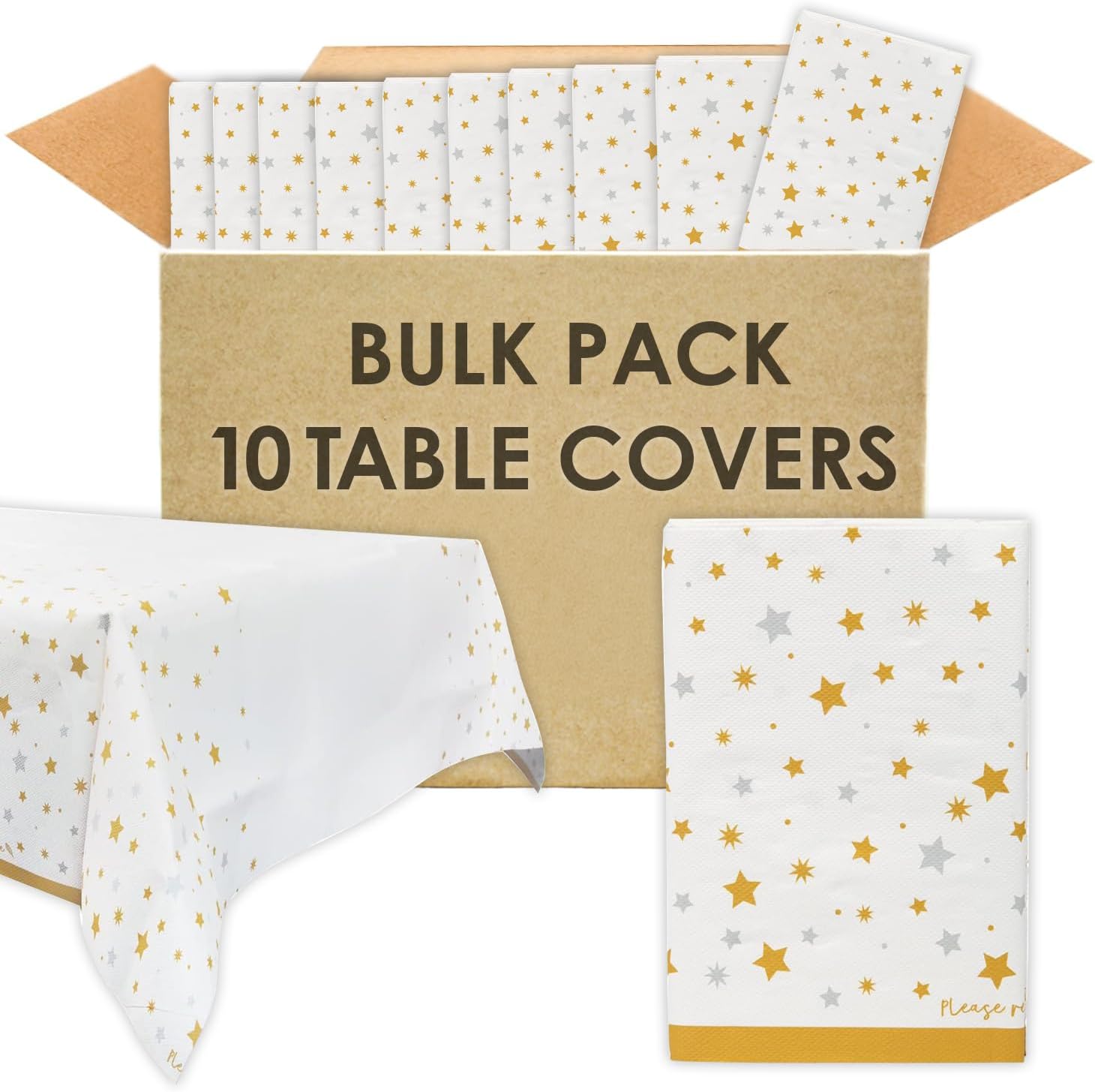 Table Fun 10 x White Paper Table Covers with Gold, Silver Stars ...