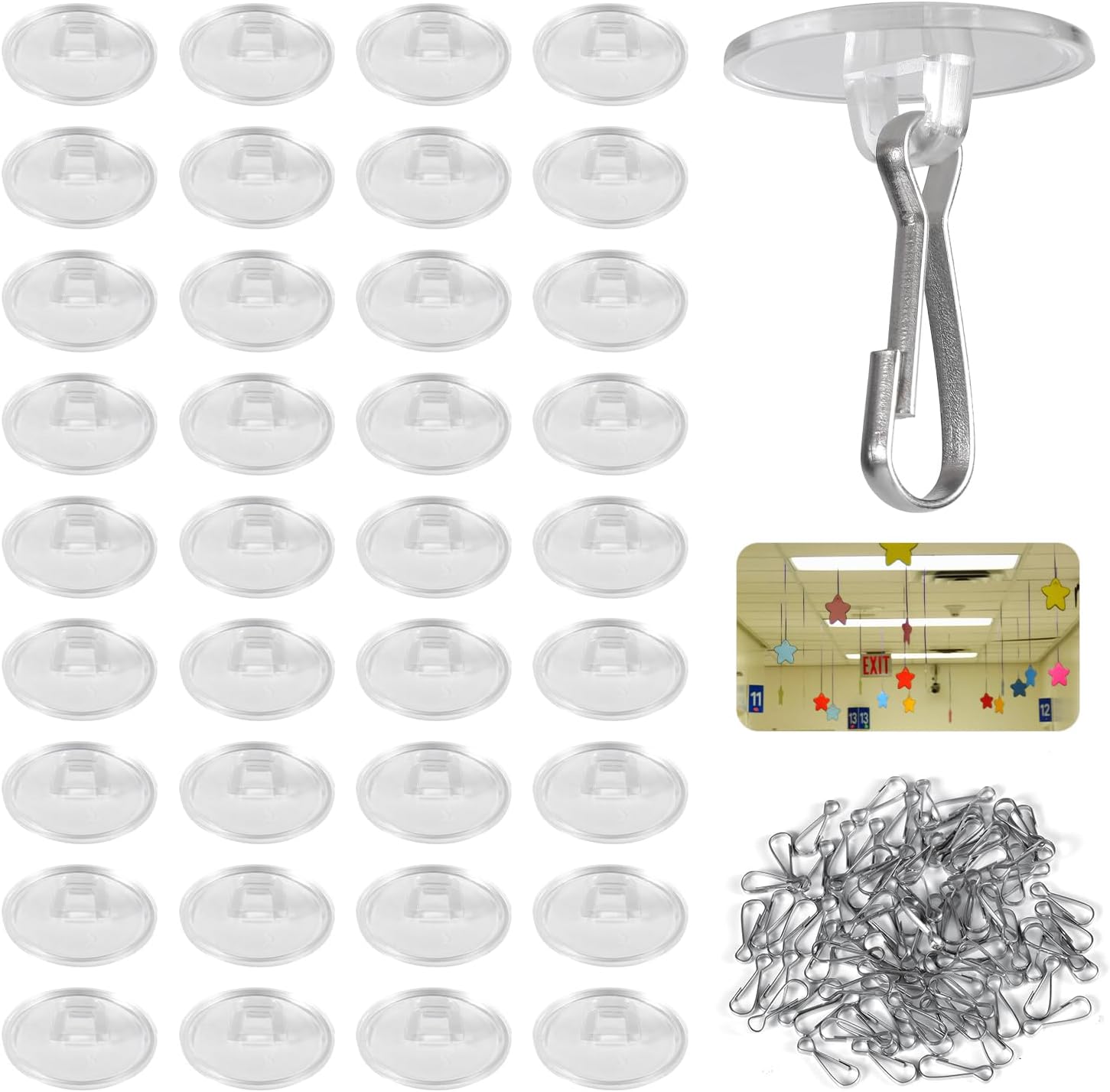 Amazon.com: 100pcs Self-Adhesive Ceiling Hooks, Round Suction Cup ...