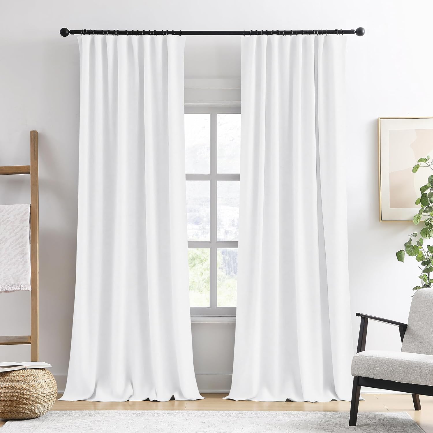 RAIN CITY Snow White Window Curtains 120 Inches Long Room Darkening ...