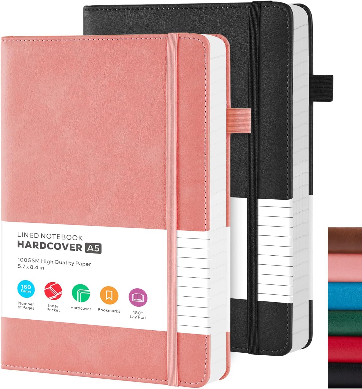 FOCUS DAY Lined Notebook Journals for Women/Men Work, 2 Pack Hardcover ...