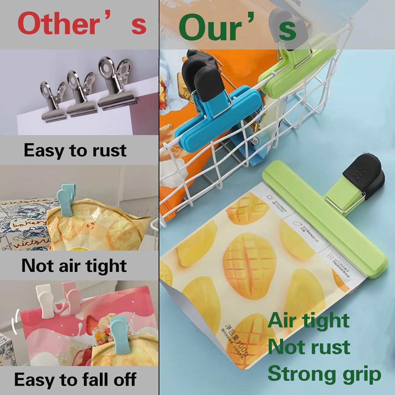 Buy 24 Pack Large Chip Bag Clips, Heavy Duty Bag Clips for Food Storage ...