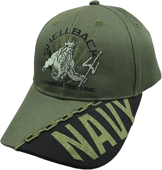US Navy Shellback, Crossing The Line Vintage Olive Drab Baseball Cap at ...