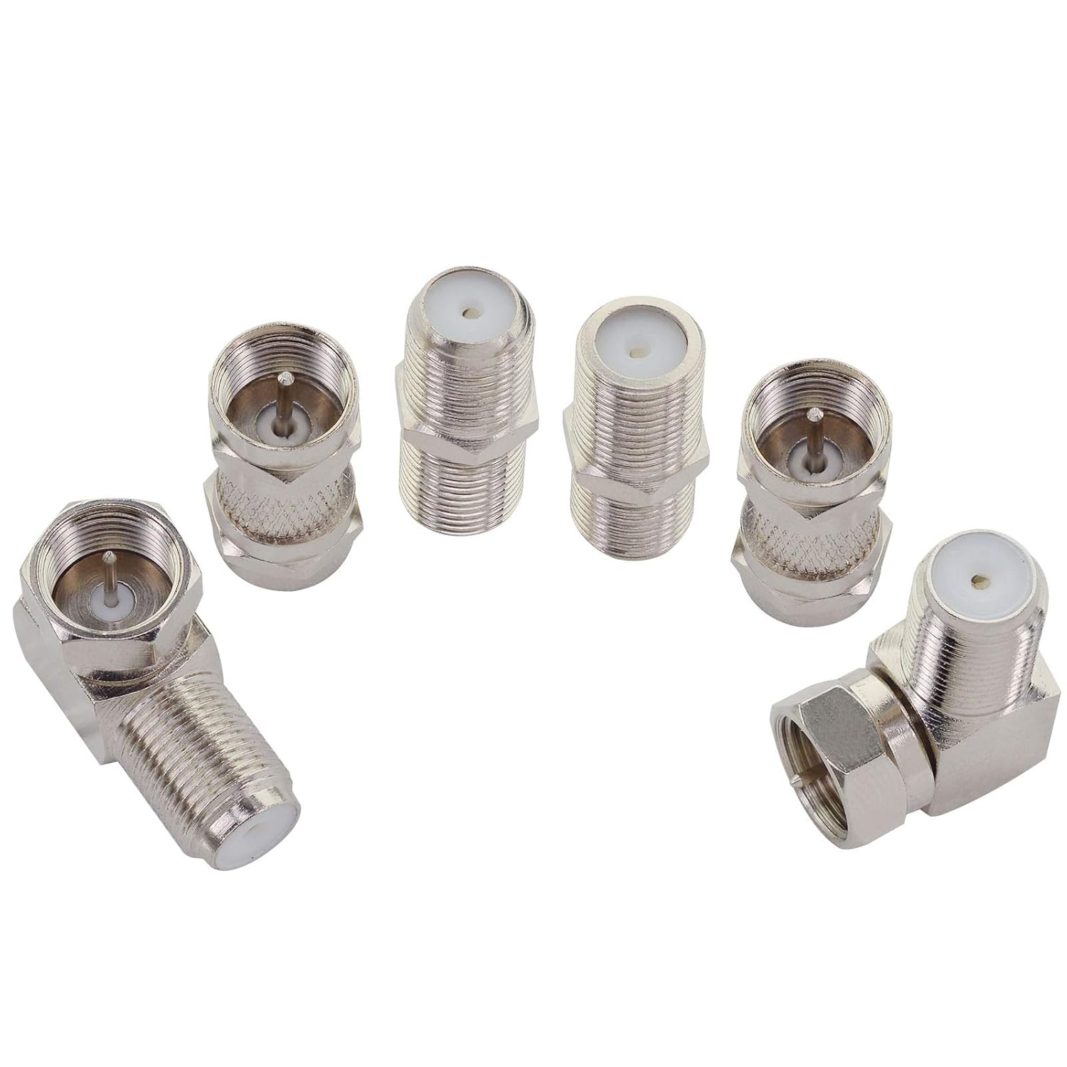 Boobrie 6PCS F Type Connector Kit RG6 Adapter F Female/Male Coupler Satellite Screw Connector ...