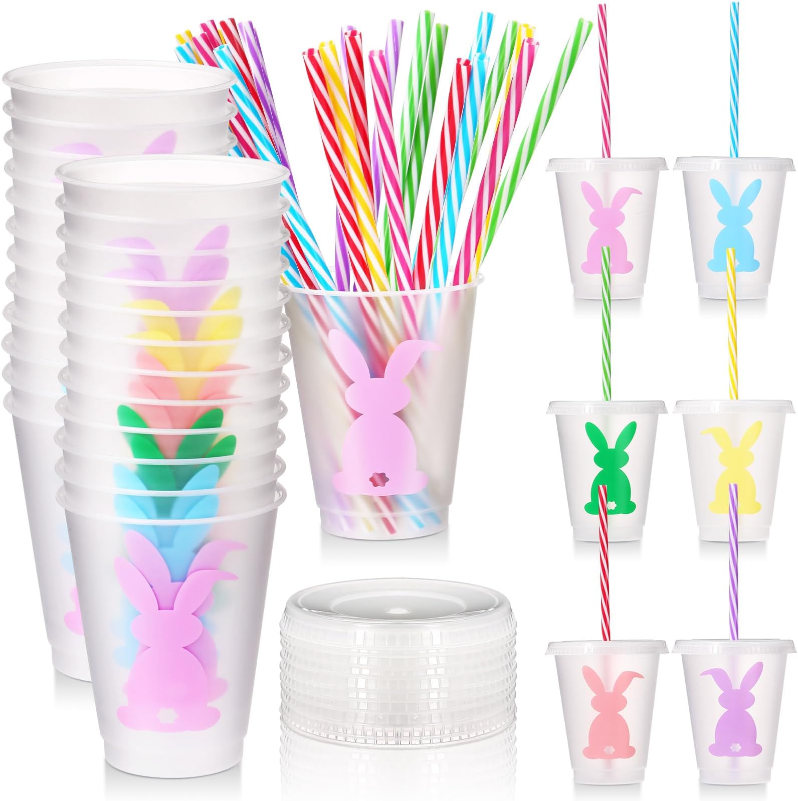 Amazon.com | Sunnychicc 6 Pcs Easter Plastic Cups with Lids and Straws ...