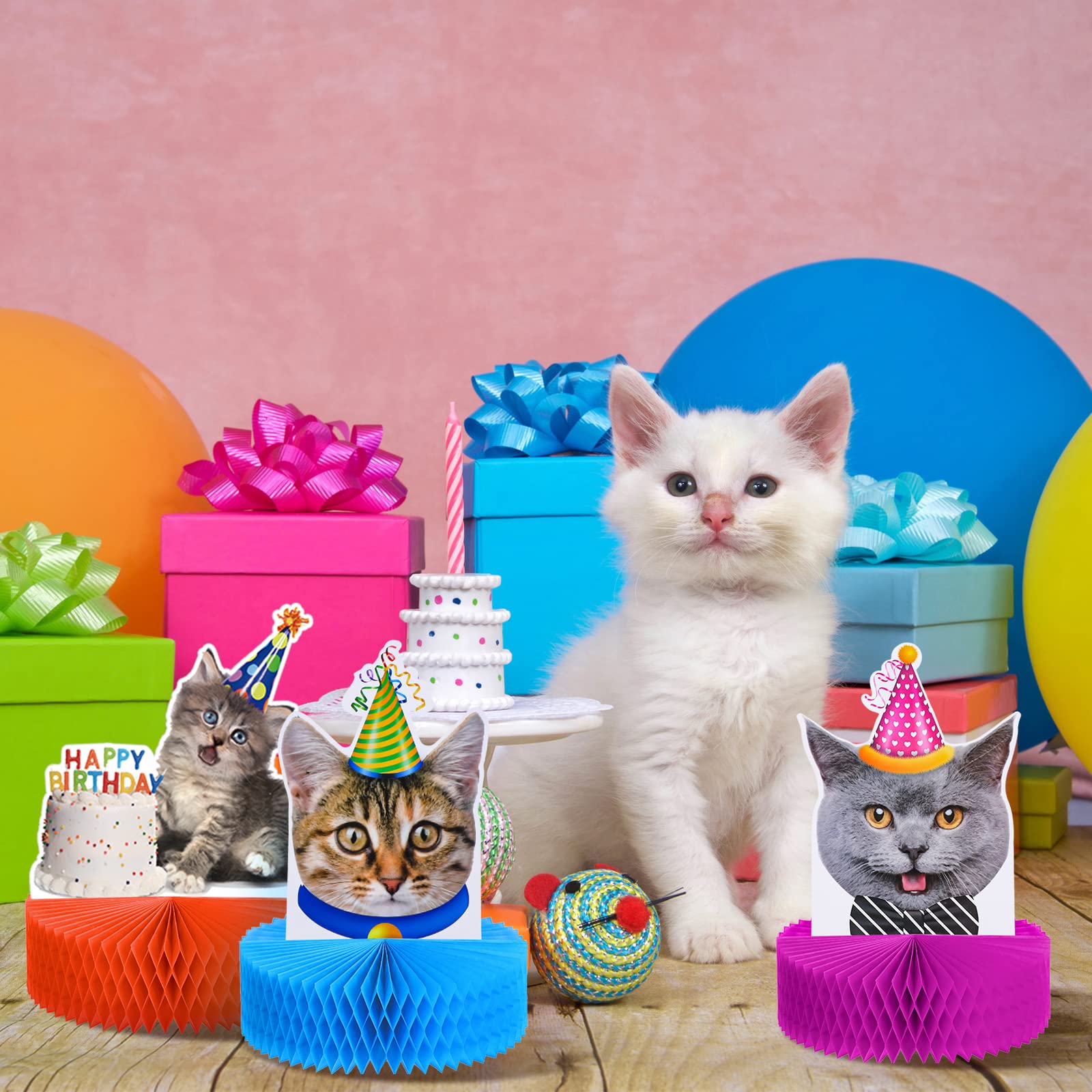 Snapklik.com : 9 Pcs Cat Themed Honeycomb Centerpieces Cat Birthday ...