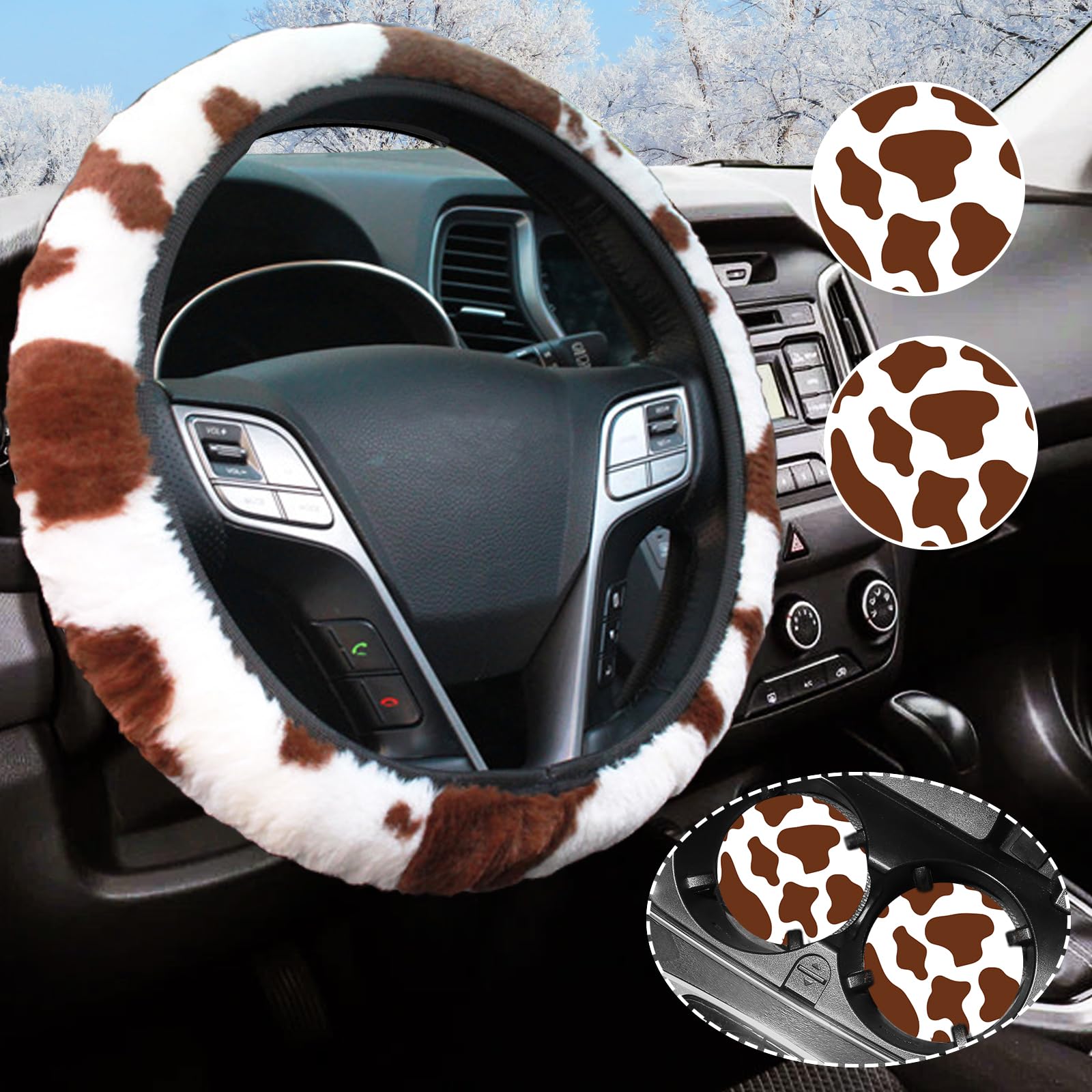 Amazon.com: Cute Brown Cow Print Fuzzy Steering Wheel Cover for Women ...