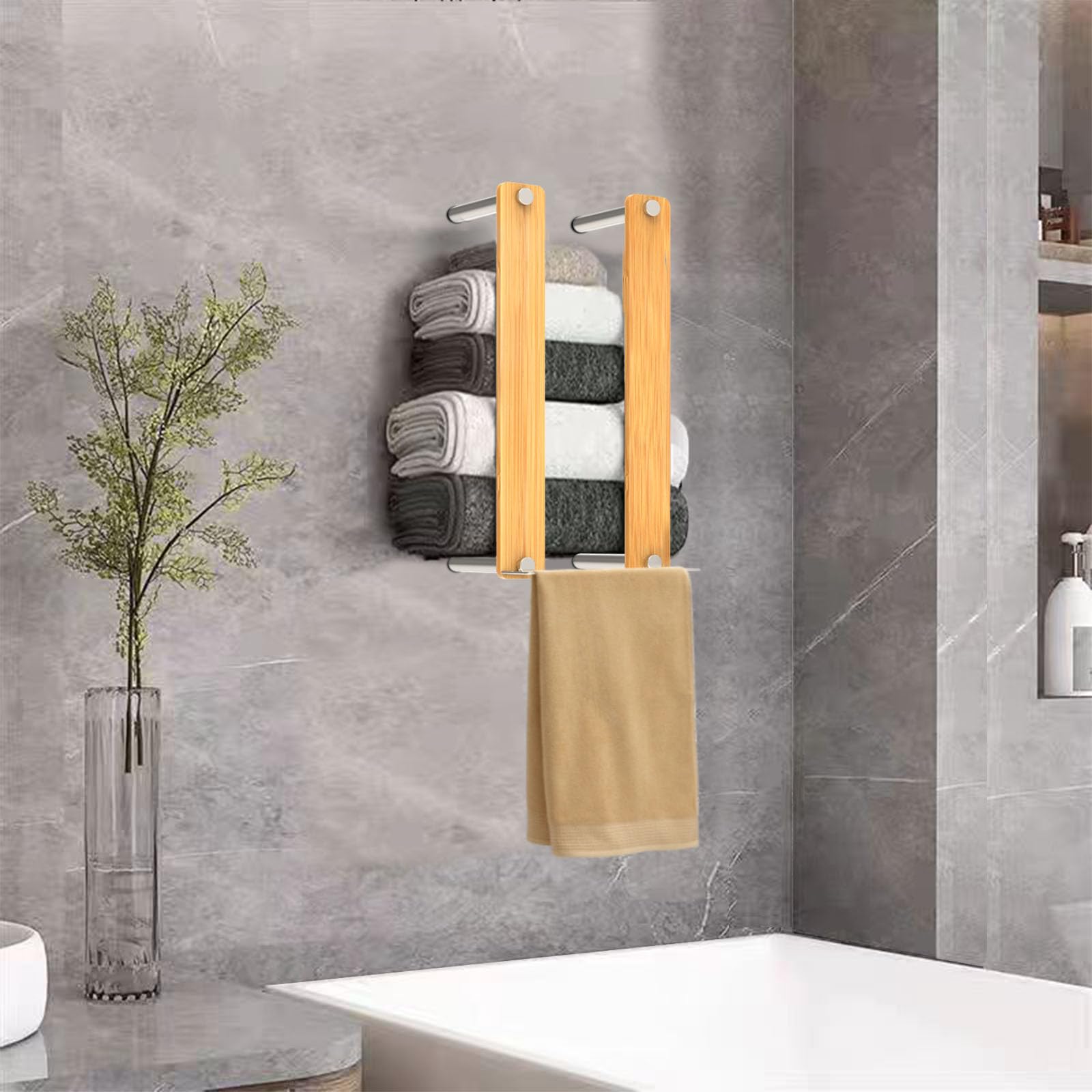 Space Saving Towel Rack For Small Bathrooms Bamboo Foldable Towel Rack ...