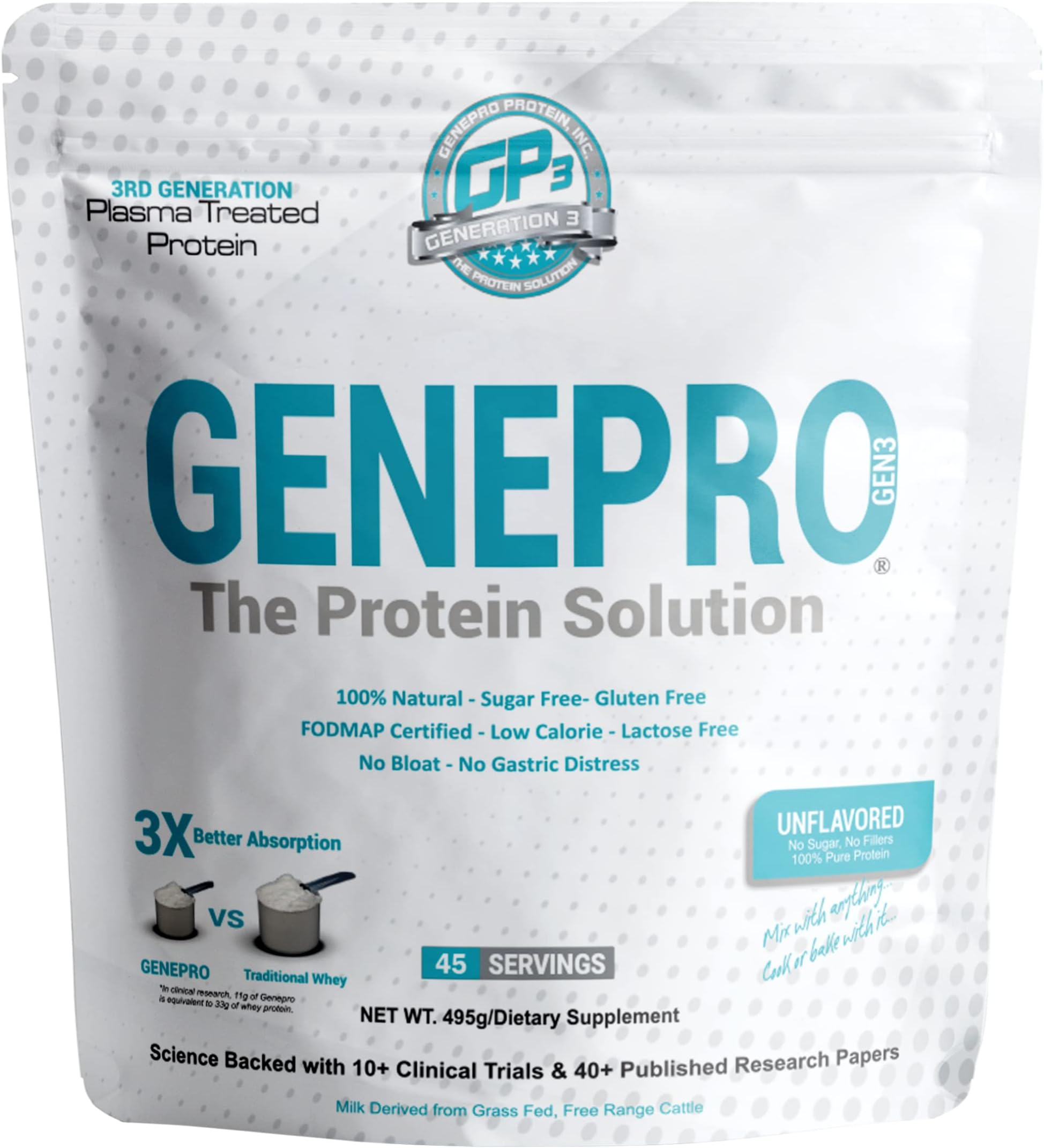 Amazon.com: GENEPRO GEN. 3 Unflavored Protein Powder - New Formula ...