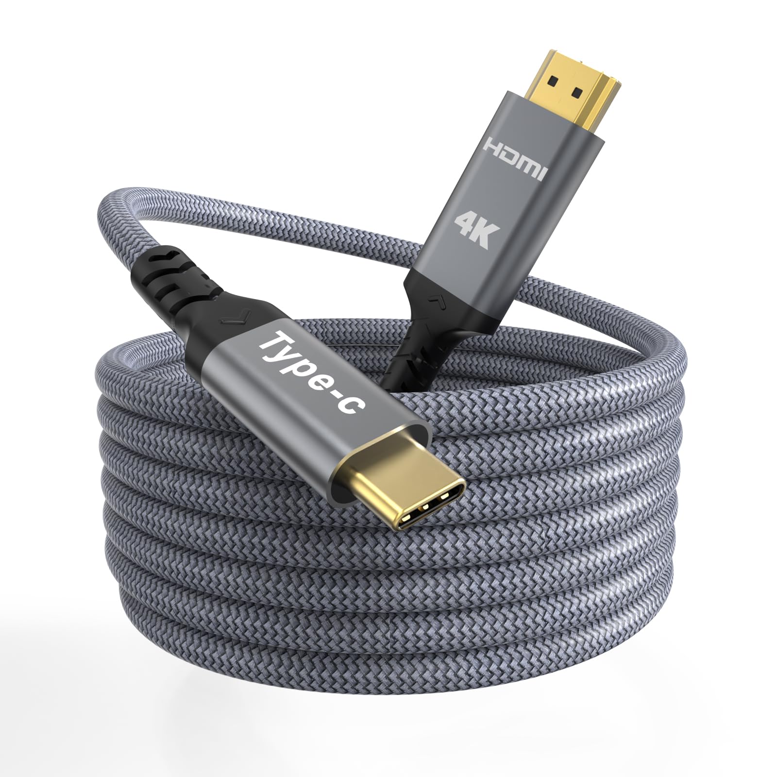USB C to HDMI Cable 4K 10FT, Quntis Braided Type-C to HDMI Cord, Gold ...