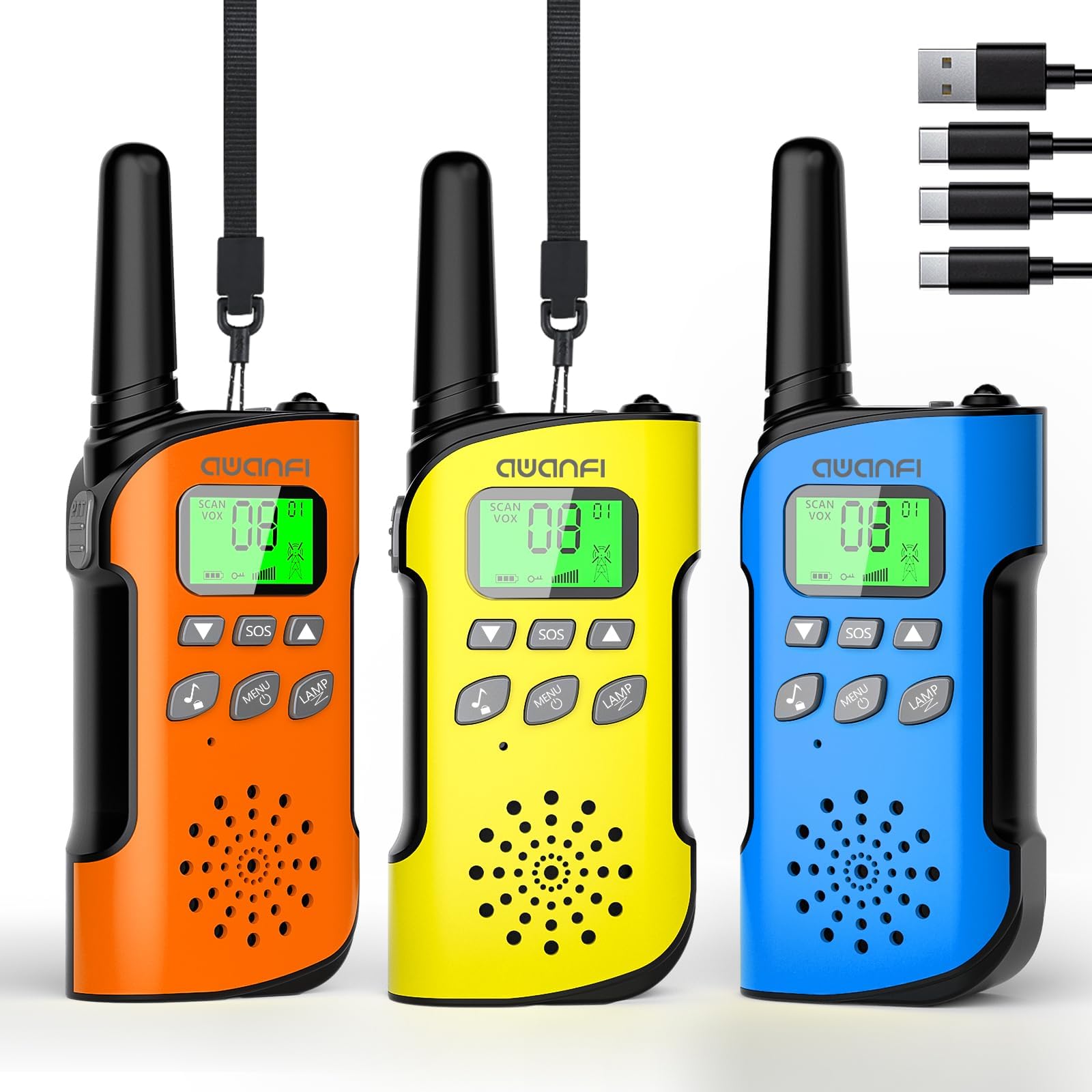 AWANFI Walkie Talkies for Kids Rechargeable, 3 Pack Walky Talky with Li ...