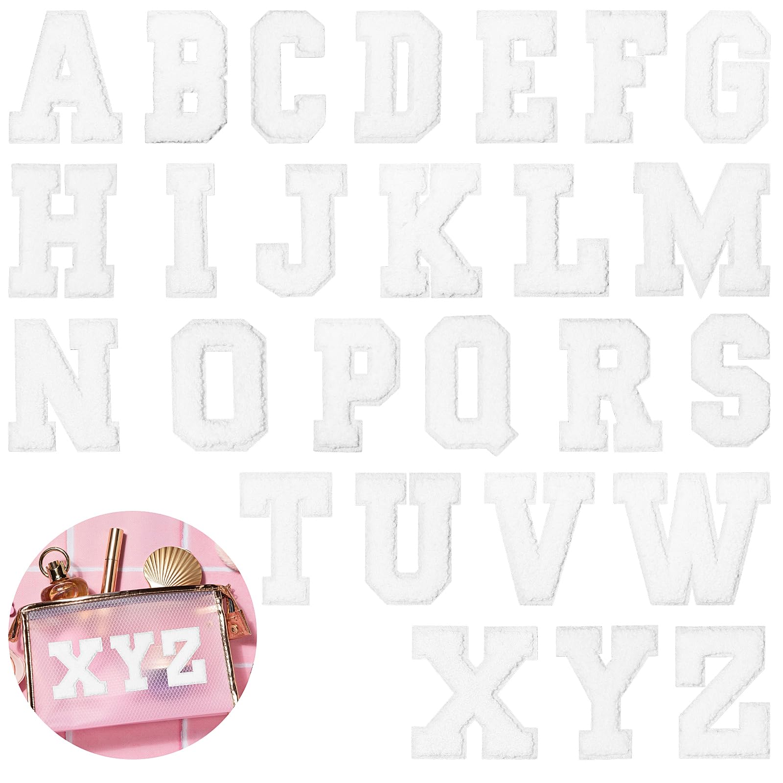 Amazon.com: 26 Pcs Chenille Letter Iron on Patches White Letter Patches Chenille Varsity A-Z ...