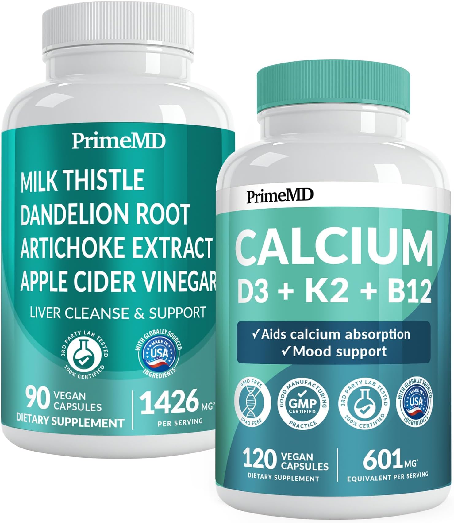 Amazon.com: Calcium D3 K2 B12 (1pk) and Liver Support (1pk) Supplement ...