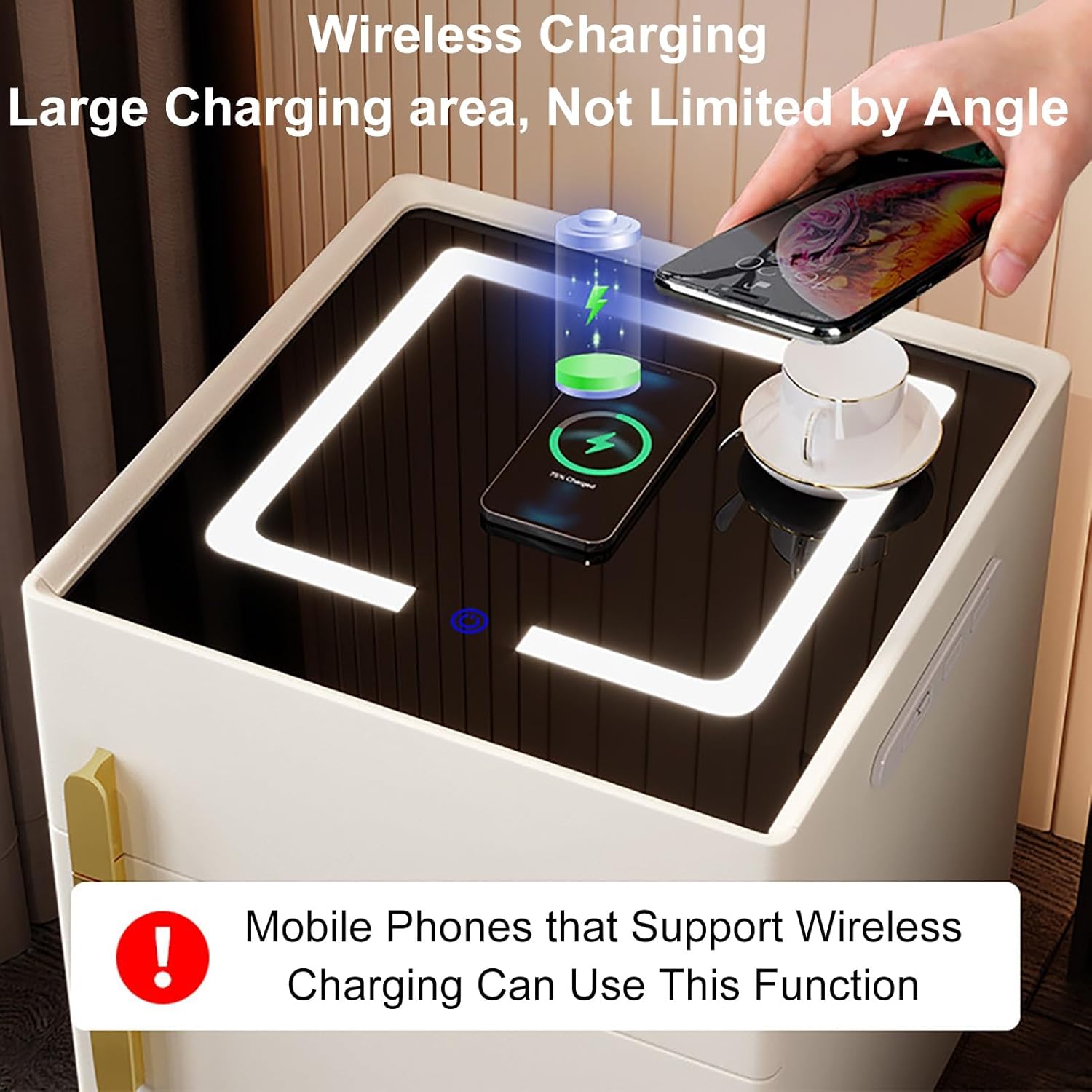 Bedside Table and Safe in One, LED Night Stand with Charging Station ...