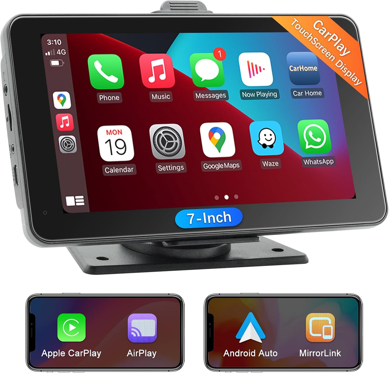 Portable Autoadio with Android Auto Wireless Carplay, 7-inch IPS ...
