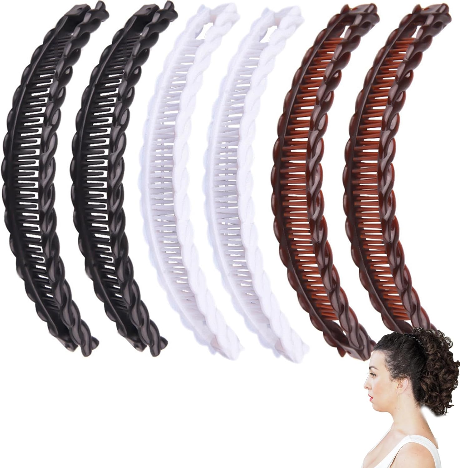 Ponytail Banana Clip, 6 Pieces Banana Fish Hair Clips for Women, Banana Double Comb Long Hair ...