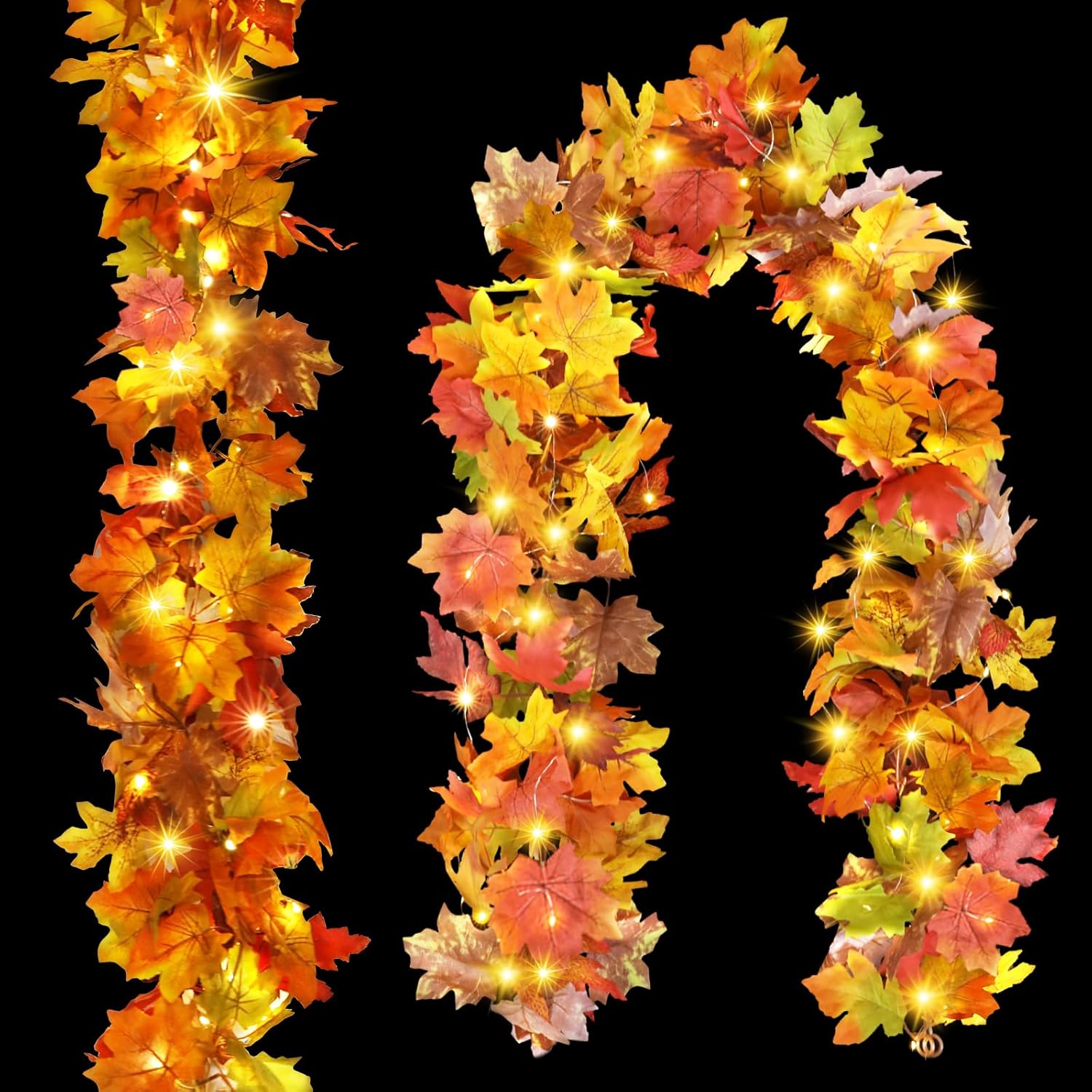 Touloube 2 Packs with Light 20Ft 40 LED Artificial Fall Leaves Autumn ...