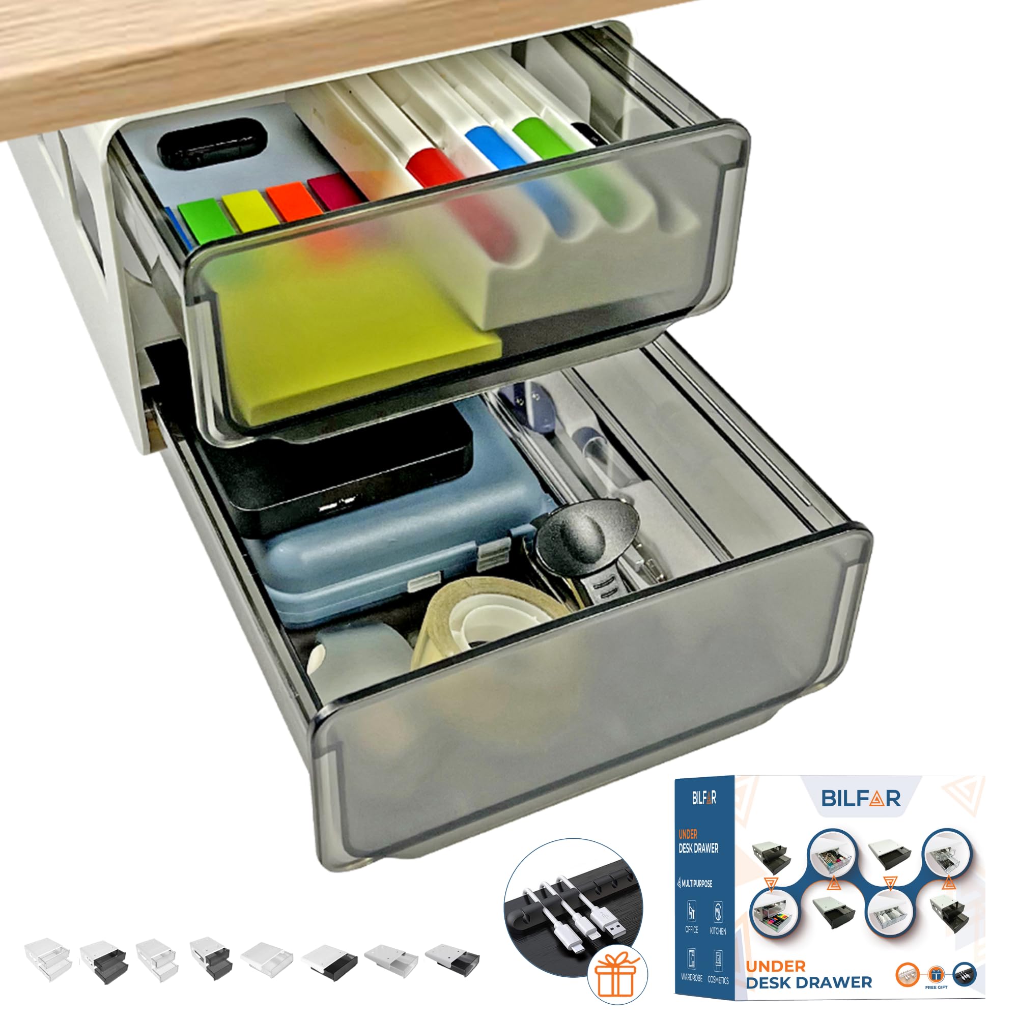 BILFAR Under Desk Drawer Organizer Slide Out - Hidden Shelf - Comes ...