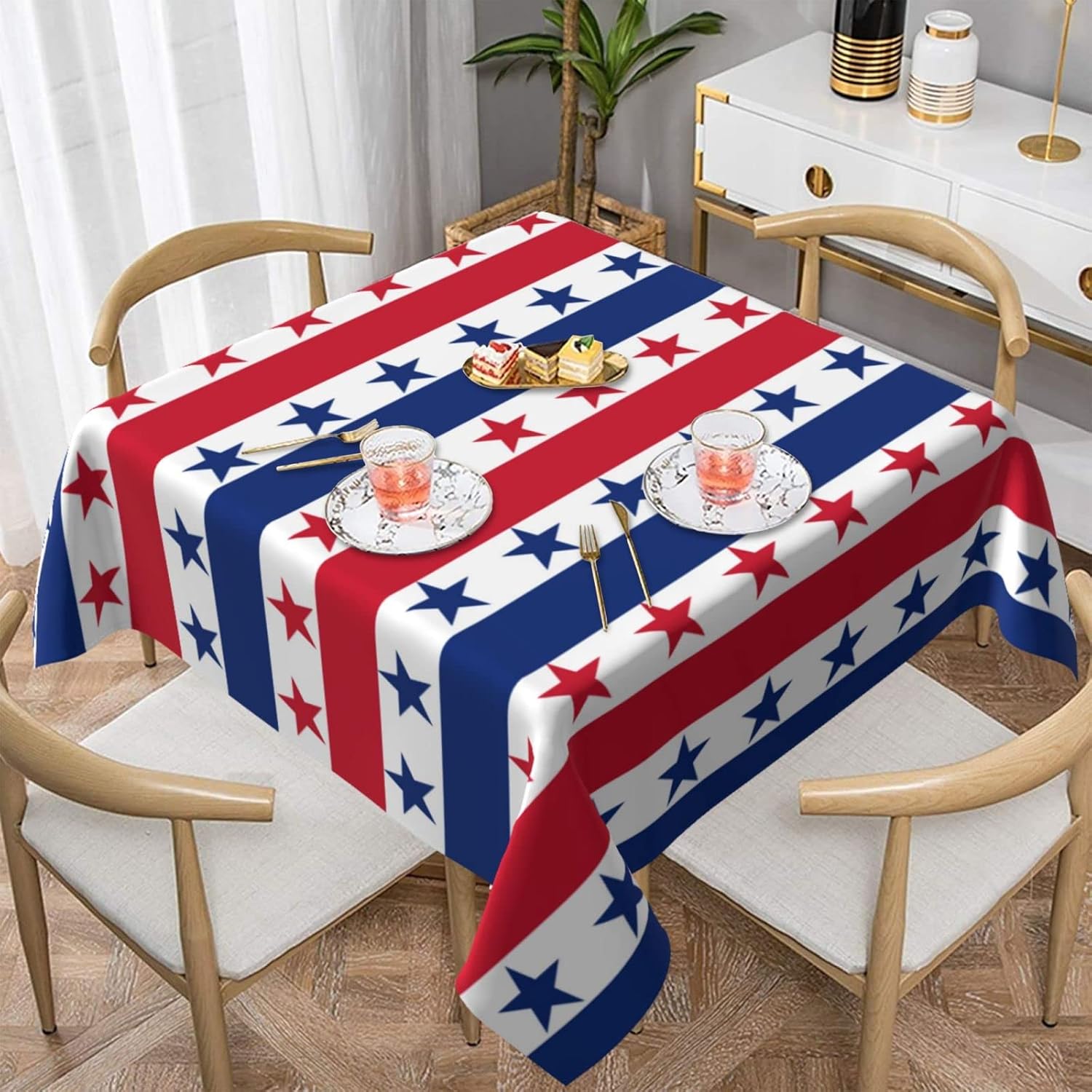 Amazon.com: Kawani USA Flag Checkered Tablecloth Square 54x54 in Stars ...