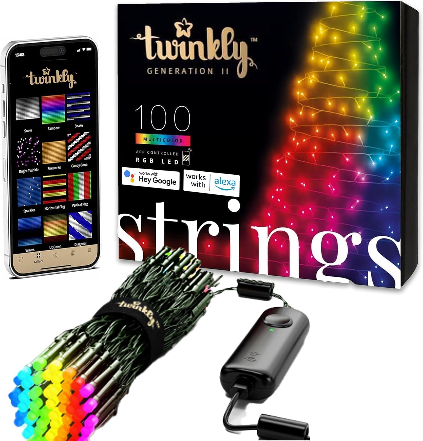 Amazon.com: Twinkly App-Controlled 26.2ft Smart String LED Lights with 100 RGB LEDs - WiFi ...