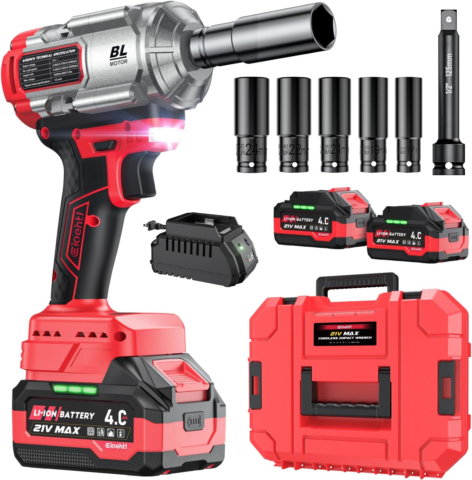Dragro 21V Cordless Impact Wrench, 650N.m 1/2 inch Brushless Electric ...