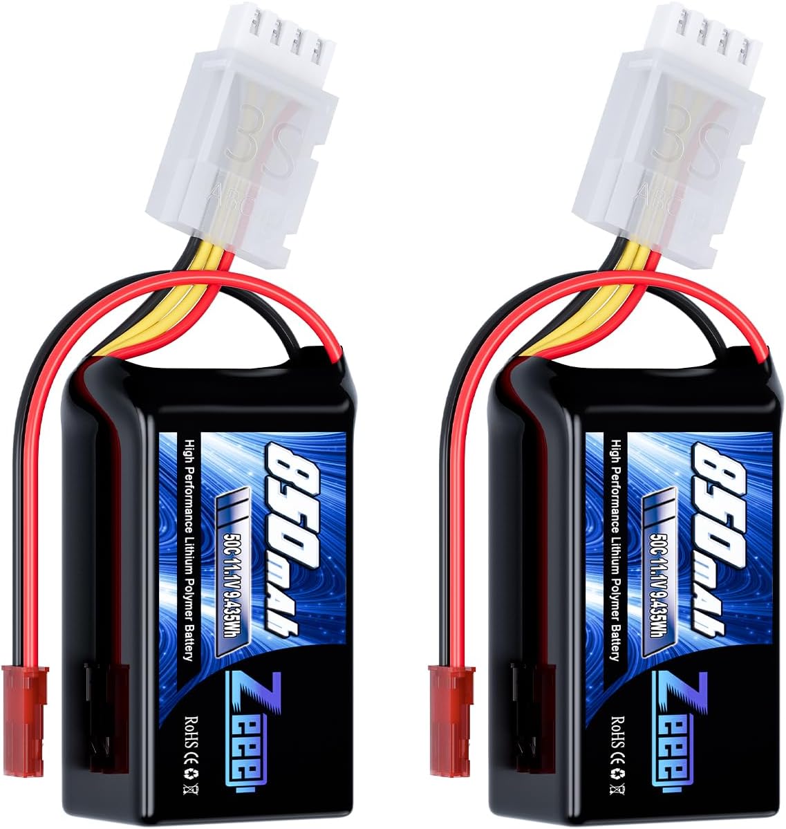 Amazon.com: Zeee 3S Lipo Battery 850mAh 11.1V 50C with JST Plug for FPV ...