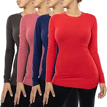 Amazon.com: Emily Stacy Womens 4 Pack Long Sleeve Crew Neck Pullover ...