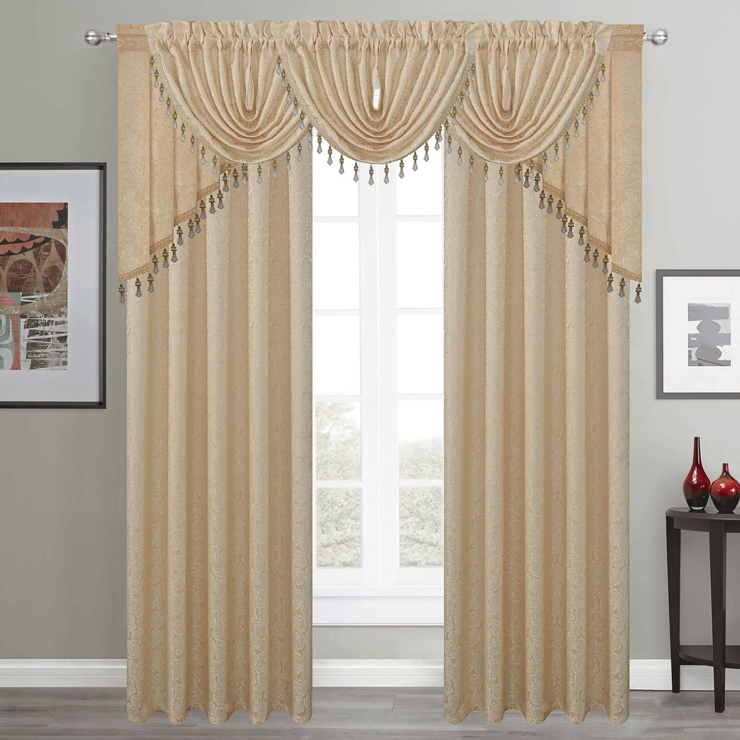 Amazon.com: PREMIUS Angelina Rose Jacquard Rod Pocket Panel, Beige ...