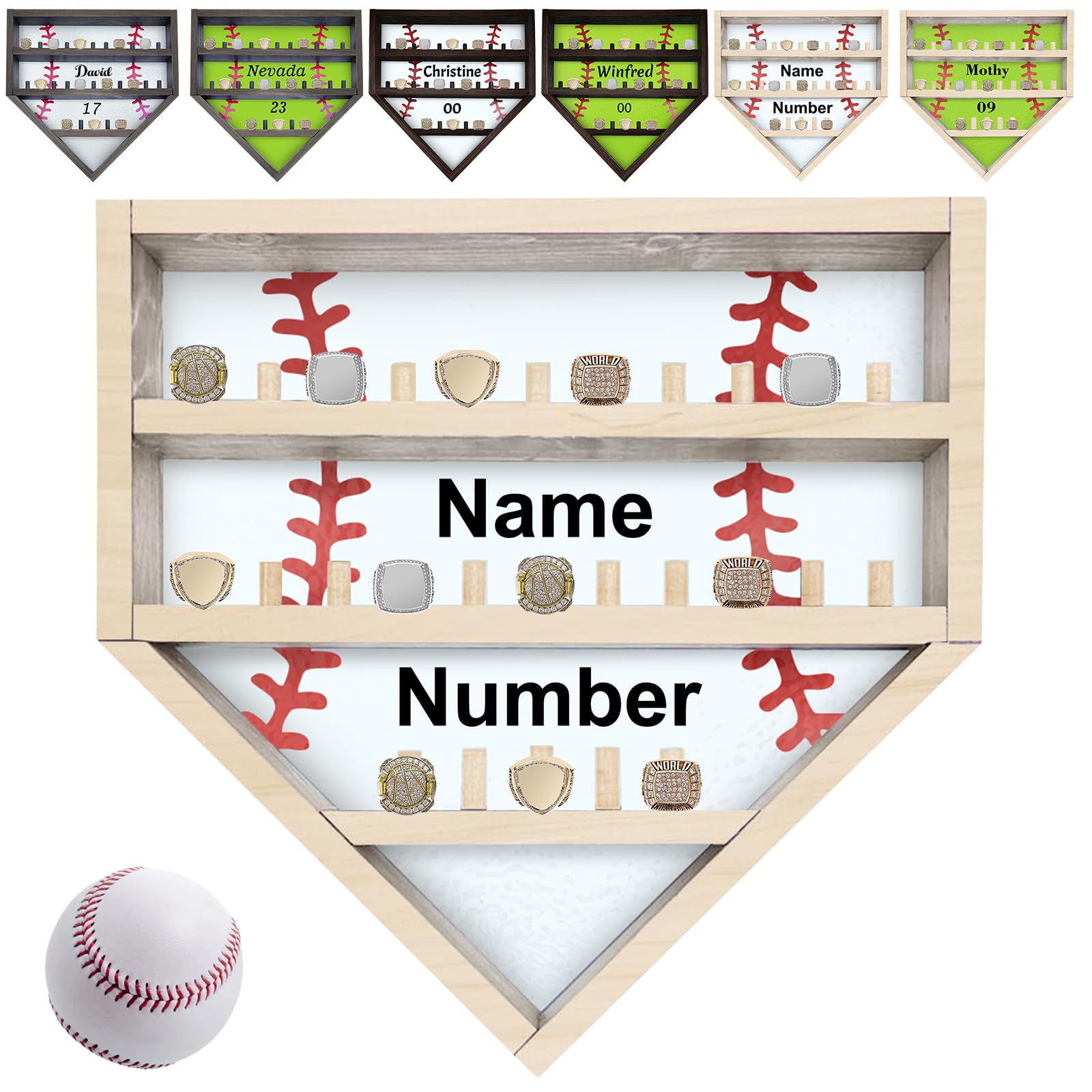 Amazon.com: Personalized Baseball Ring Display Case Custom Name Number ...