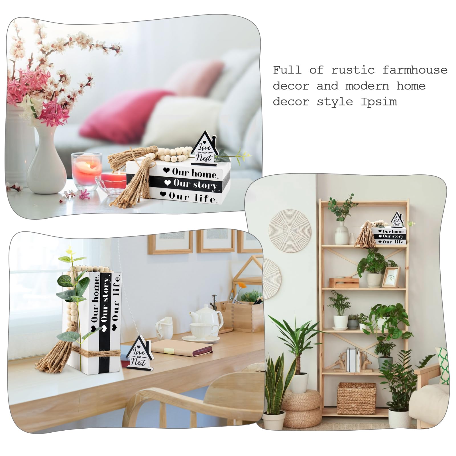 Wood Decorative Books for Home Decor,5pcs Rustic Farmhouse Book Stack ...