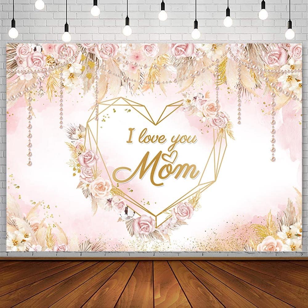 Amazon.com : AIBIIN 7x5ft Boho Happy Mother's Day Backdrop I Love You ...