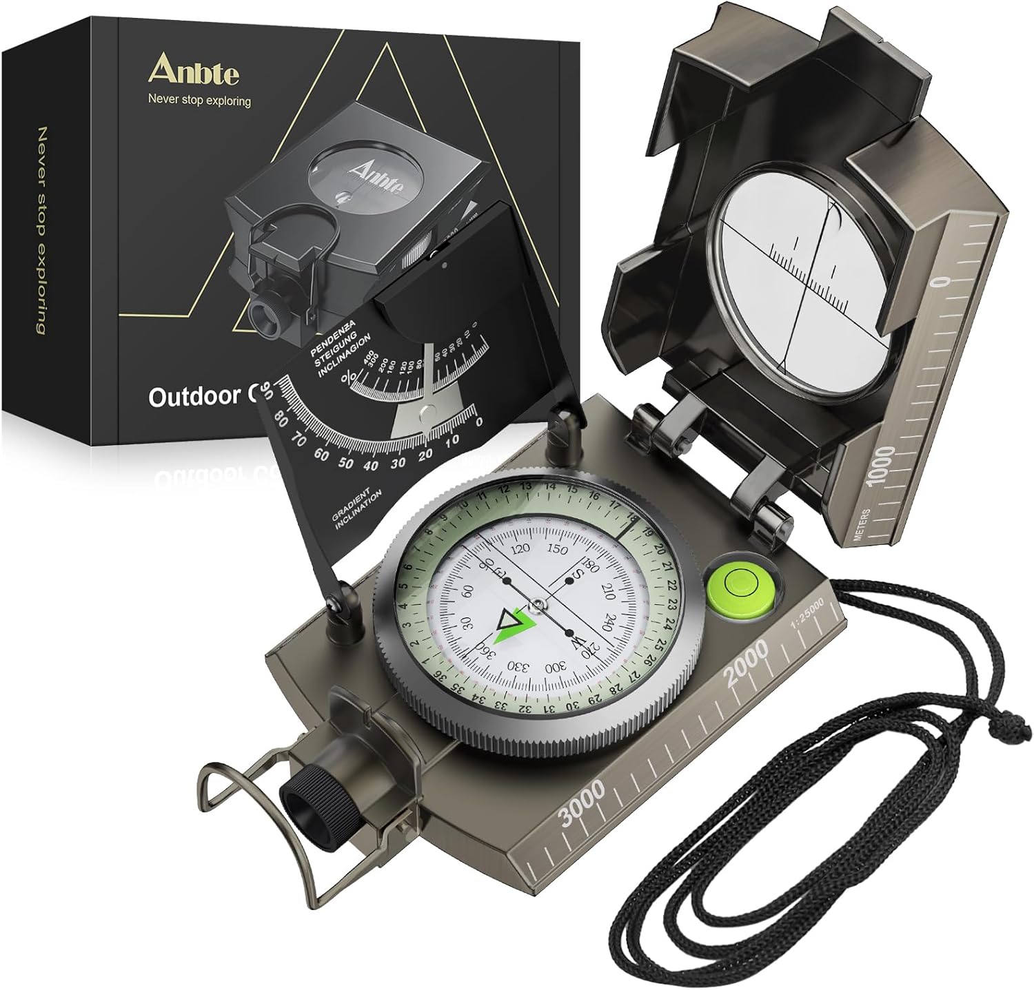 Anbte Hiking Compass, IP65 Waterproof Metal Compass with Sighting ...