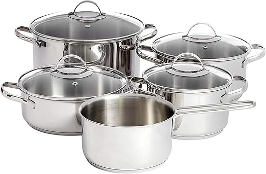 Amazon Basics 9-Piece Stainless Steel Induction Cookware Set - Pot with ...