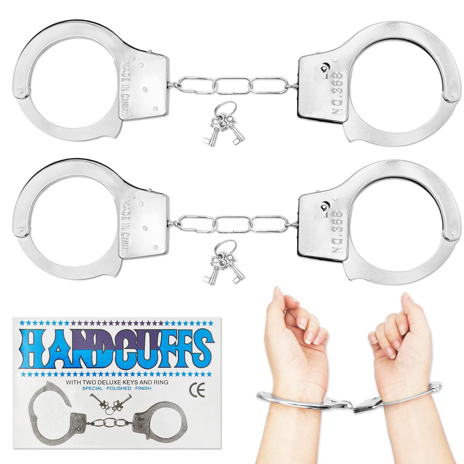 Cuackamily 2 PCS Kids Metal Hand Cuffs Set, Police Pretend Play Toys ...